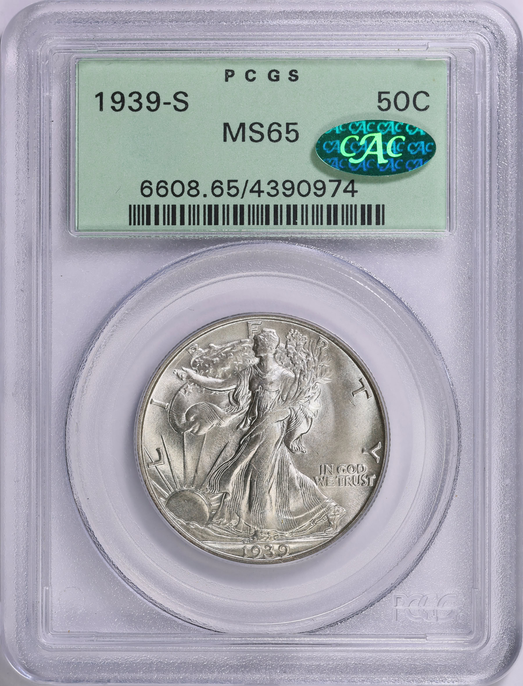 1939-S Walking Liberty Half Dollar PCGS MS-65 (CAC Green) OGH (Item 1784791) | GreatCollections ...