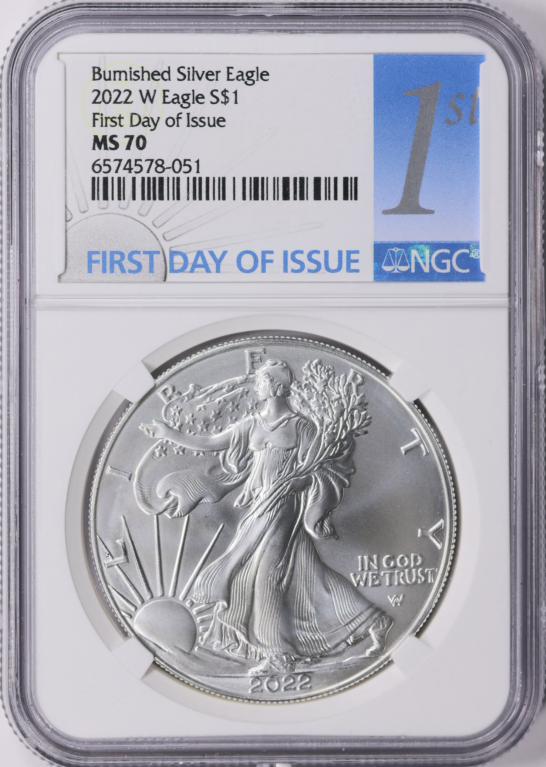 2022-W $1 Silver Eagle Burnished First Day of Issue NGC MS-70 (Item 1784800) | GreatCollections ...