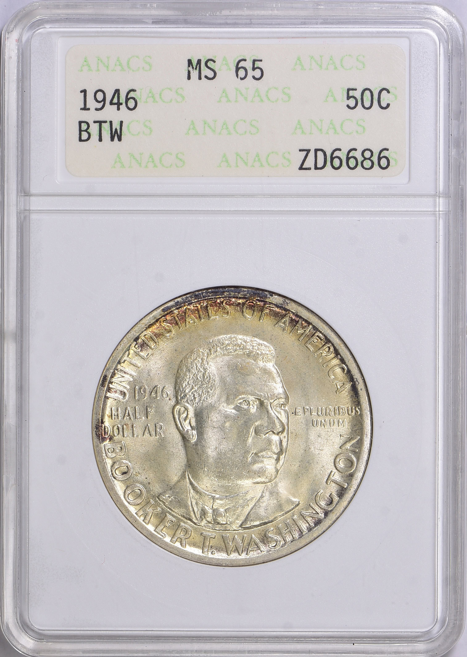 1946 Booker T. Washington Memorial Half Dollar ANACS MS-65 OH (Toned) (Item 1784811 ...
