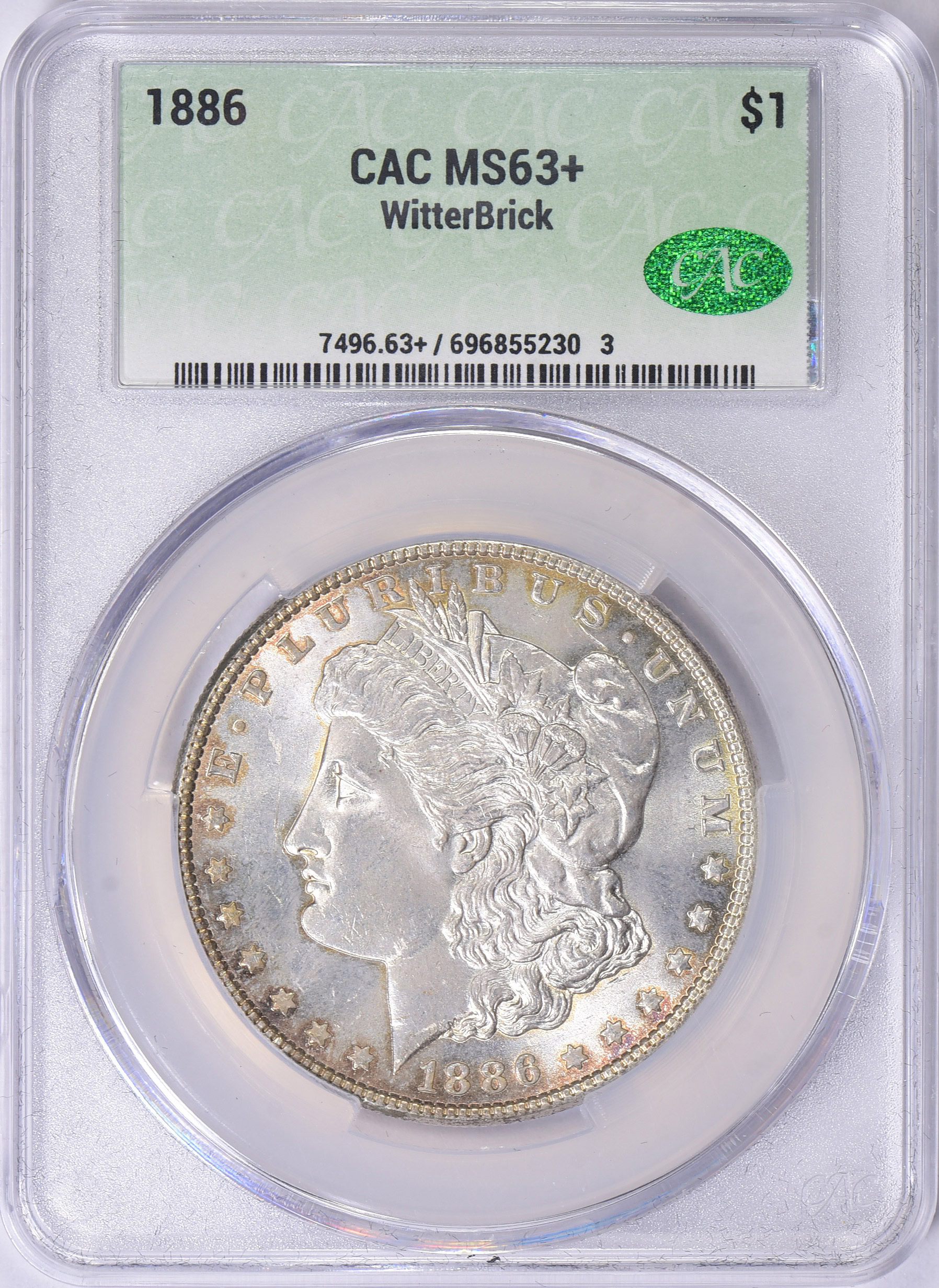 1886 Morgan Silver Dollar CACG MS-63+ (WitterBrick, Signed Seth Chandler) (Toned) (Item 1784861 ...