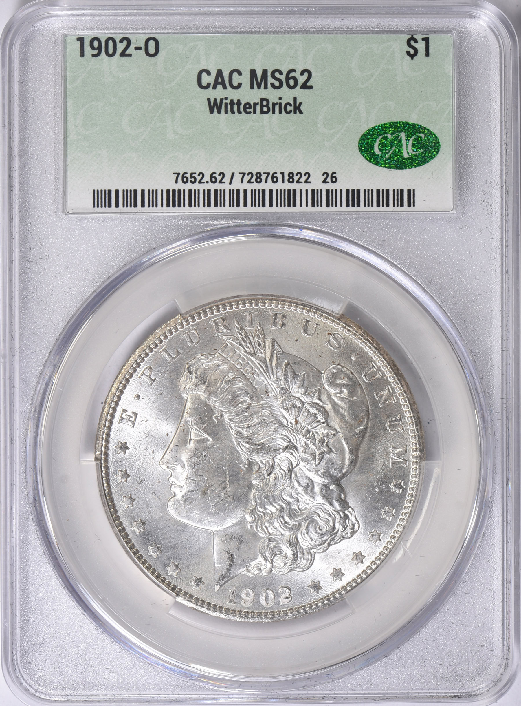 1902-O Morgan Silver Dollar CACG MS-62 (WitterBrick, Signed Seth Chandler) (Item 1784868 ...