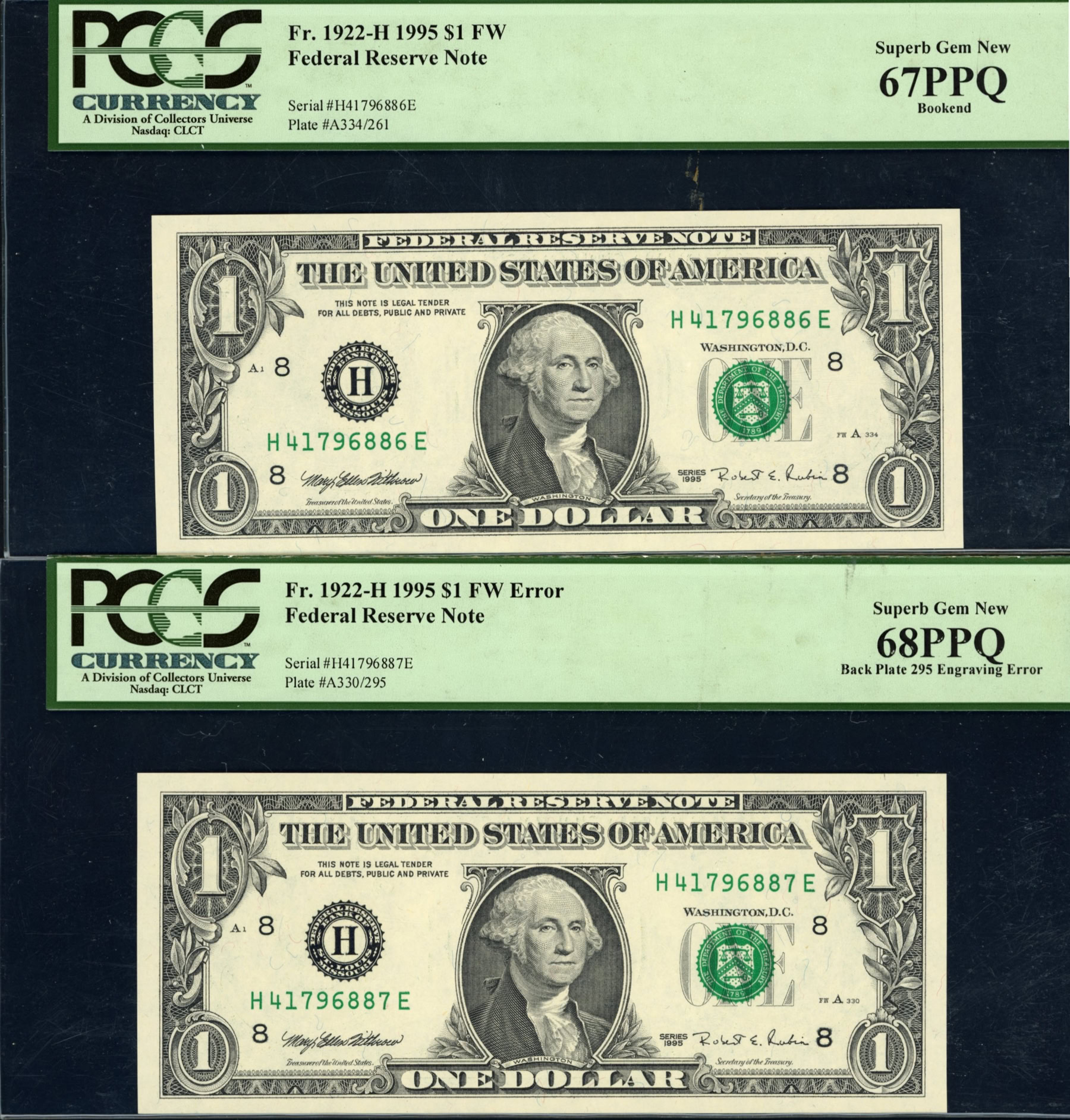 Fr. 1922-Hbpe (HE Block) 1995 $1 St. Louis Federal Reserve Note Back ...