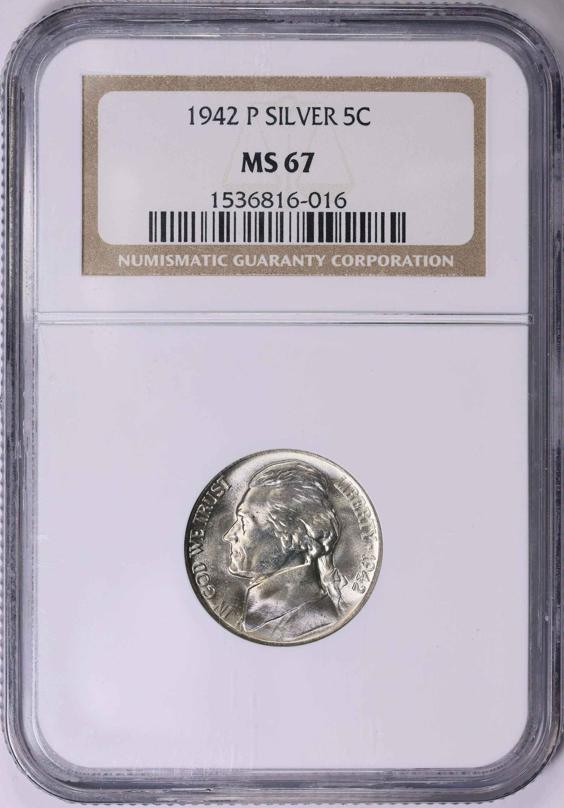 1942-P Jefferson Nickel NGC MS-67 (Item 1784897) | GreatCollections ...