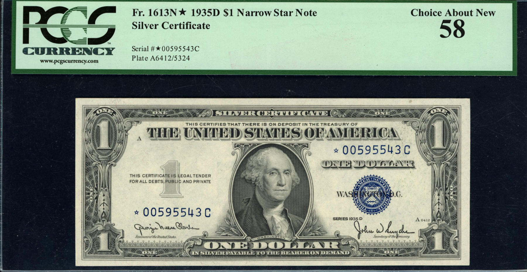 Fr. 1613N* Narrow (*C Block) 1935D $1 Silver Certificate Star Note ...