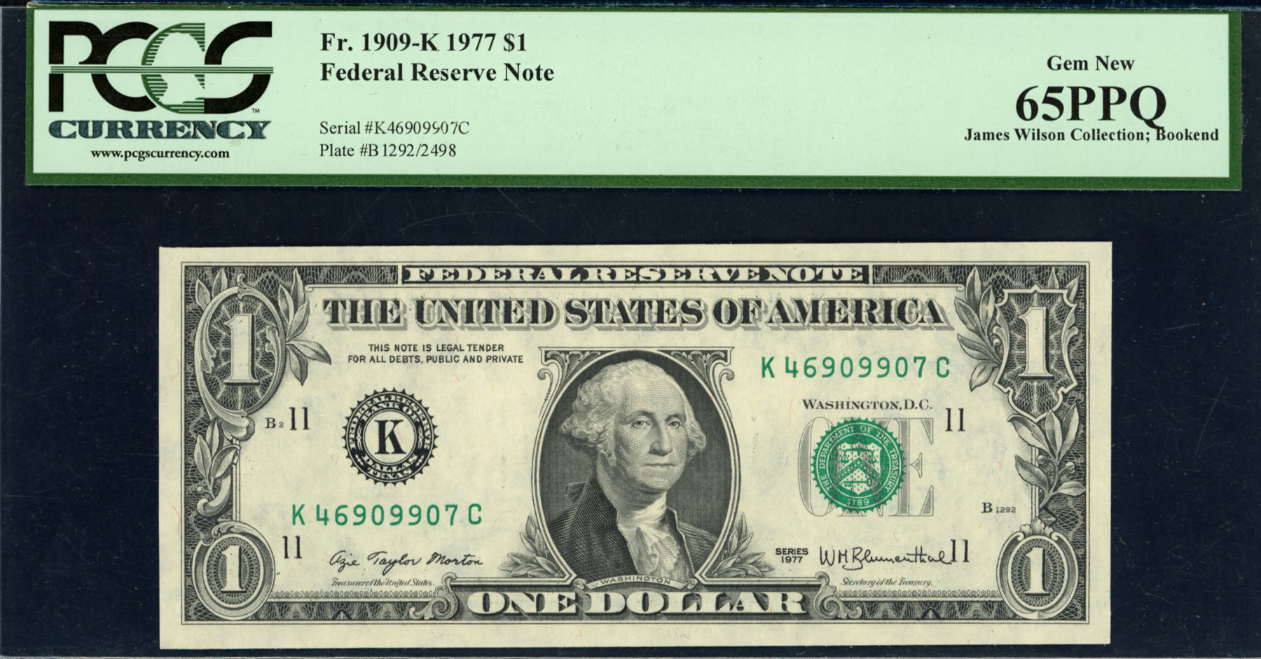 Fr. 1909-K (KC Block) 1977 $1 Dallas Federal Reserve Note Morton ...