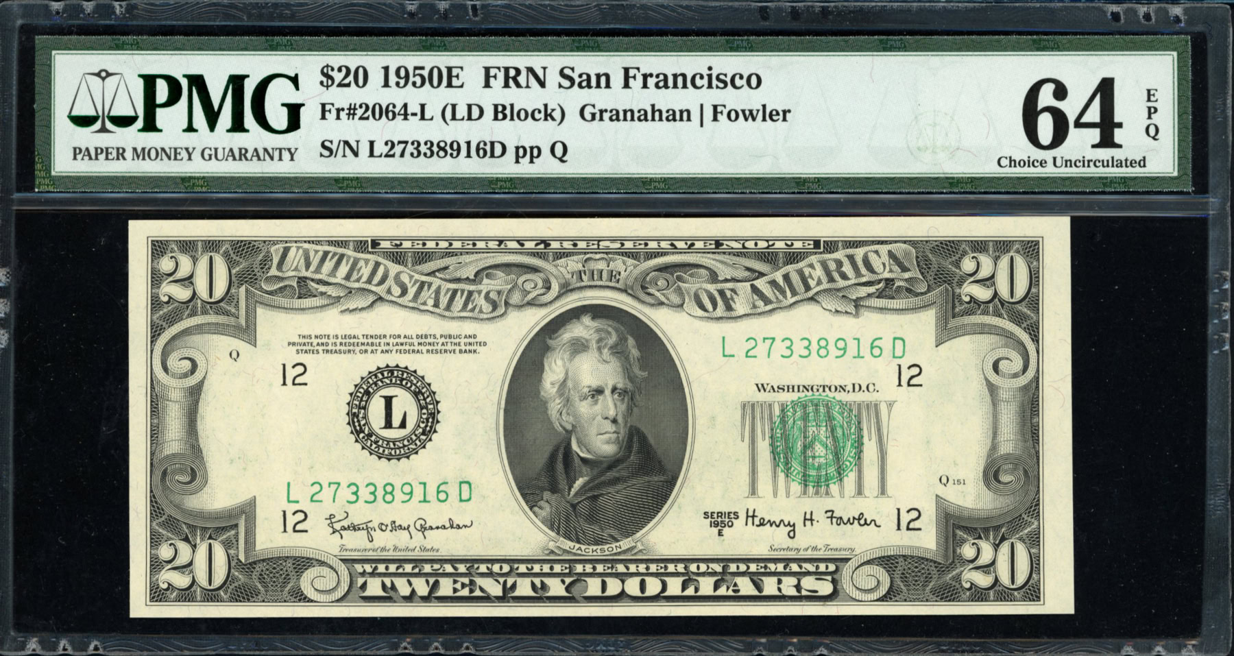 Fr. 2064-L (LD Block) 1950E $20 San Francisco Federal Reserve Note ...