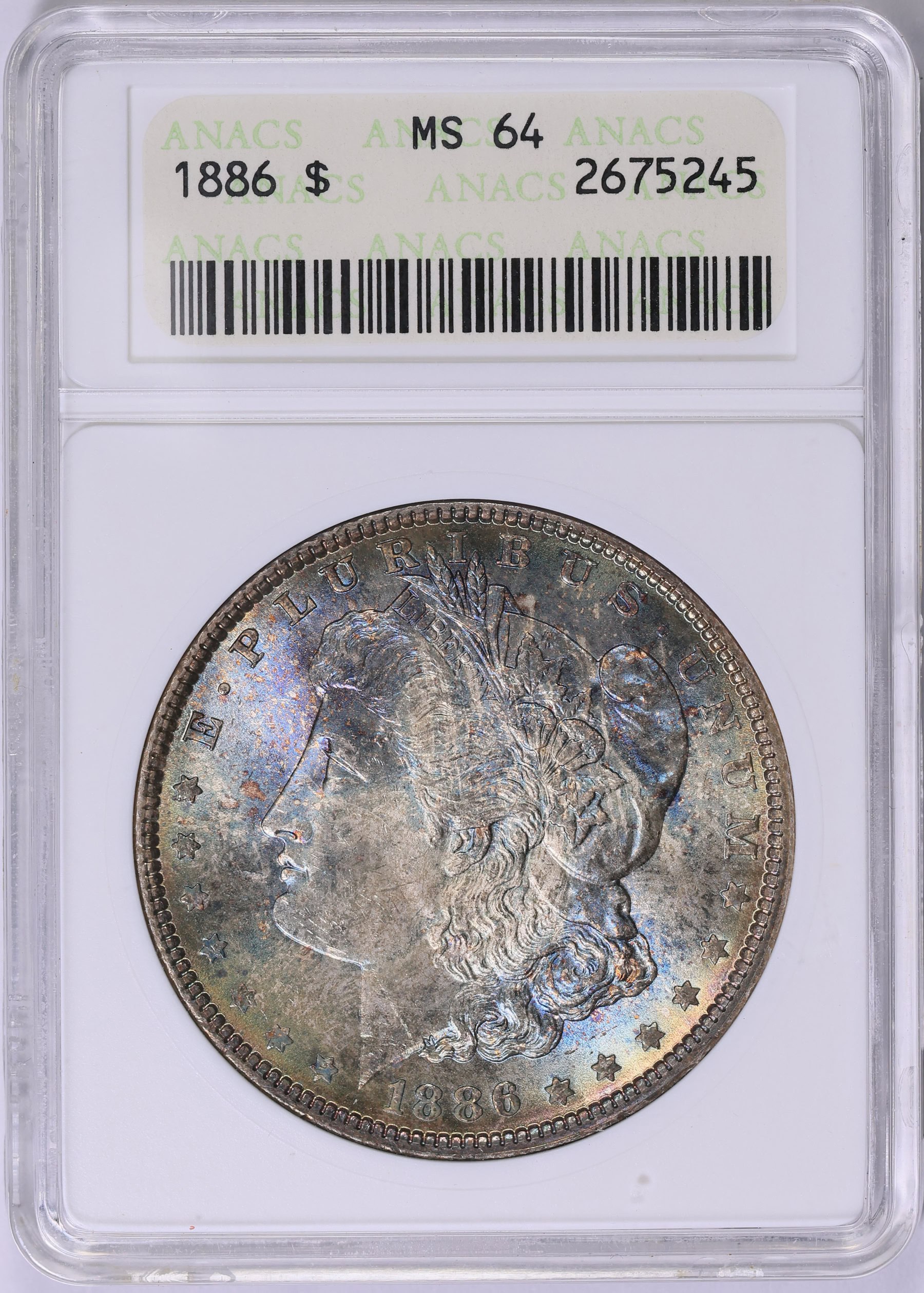 1886 Morgan Silver Dollar ANACS MS-64 OH (Toned) (Item 1785043) | GreatCollections Coin Auctions