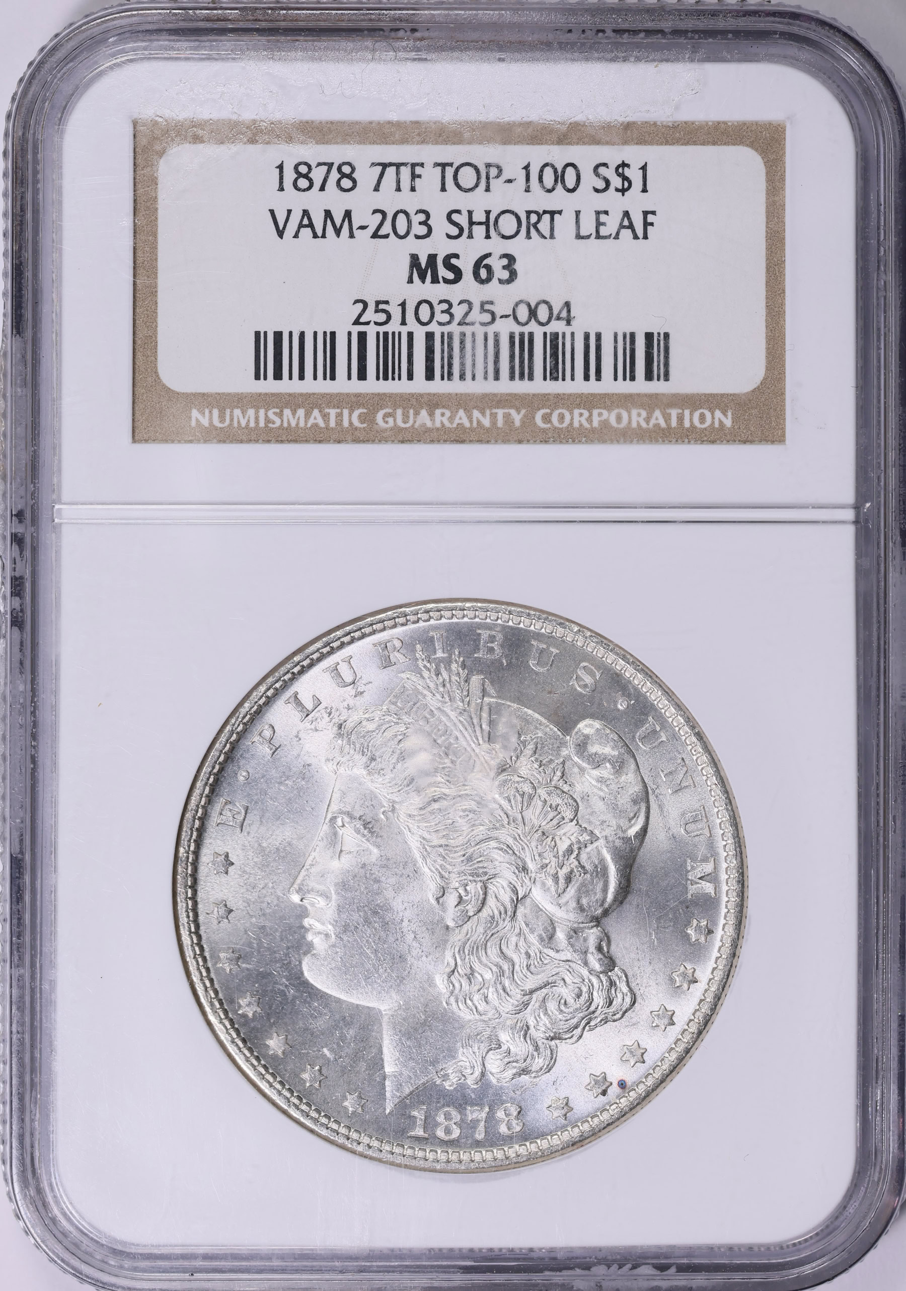 1878 7TF Morgan Silver Dollar Short Leaf VAM-203 Top 100 NGC MS-63 ...
