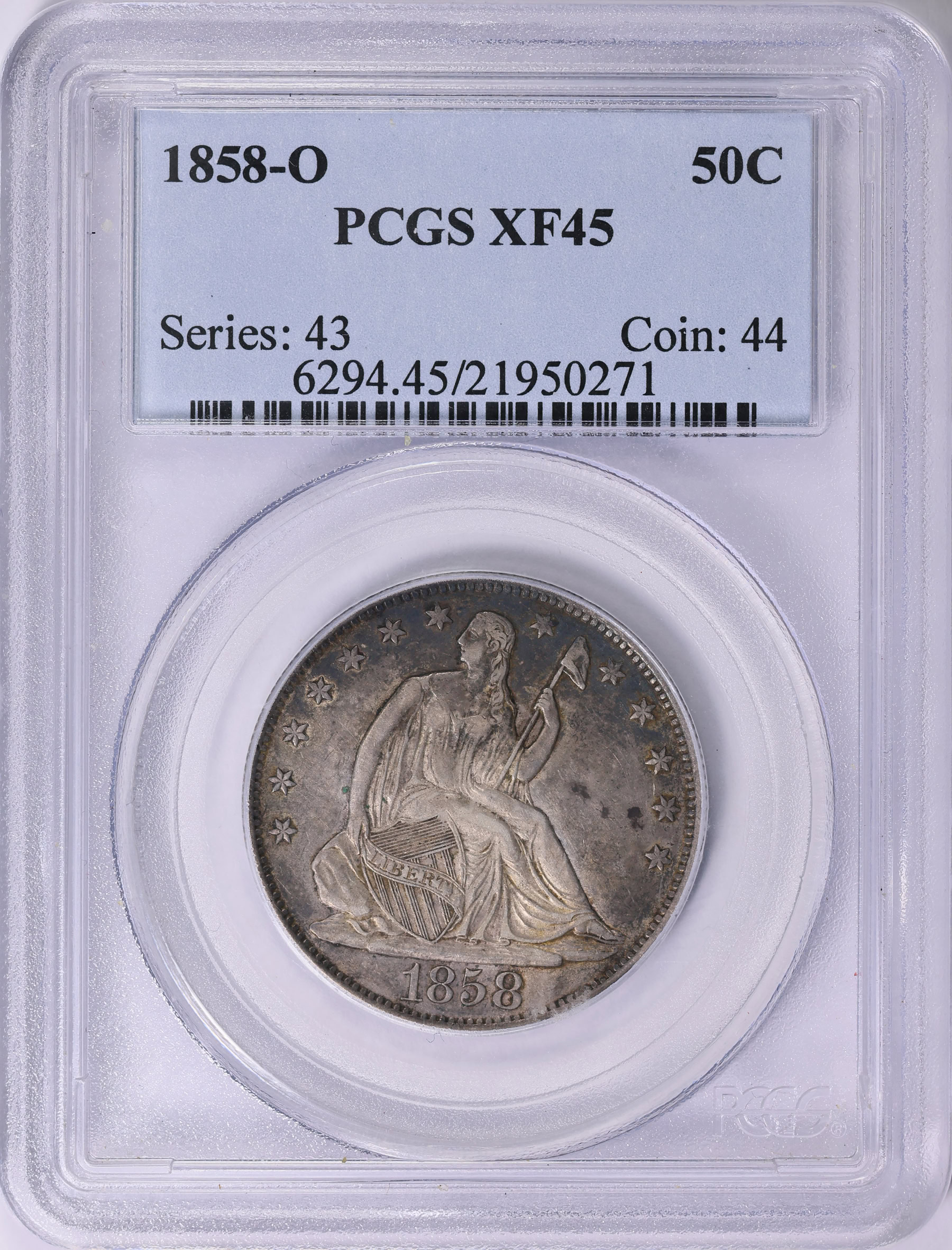 1858-O Seated Liberty Half Dollar PCGS XF-45 (Item 1785172) | GreatCollections Coin Auctions