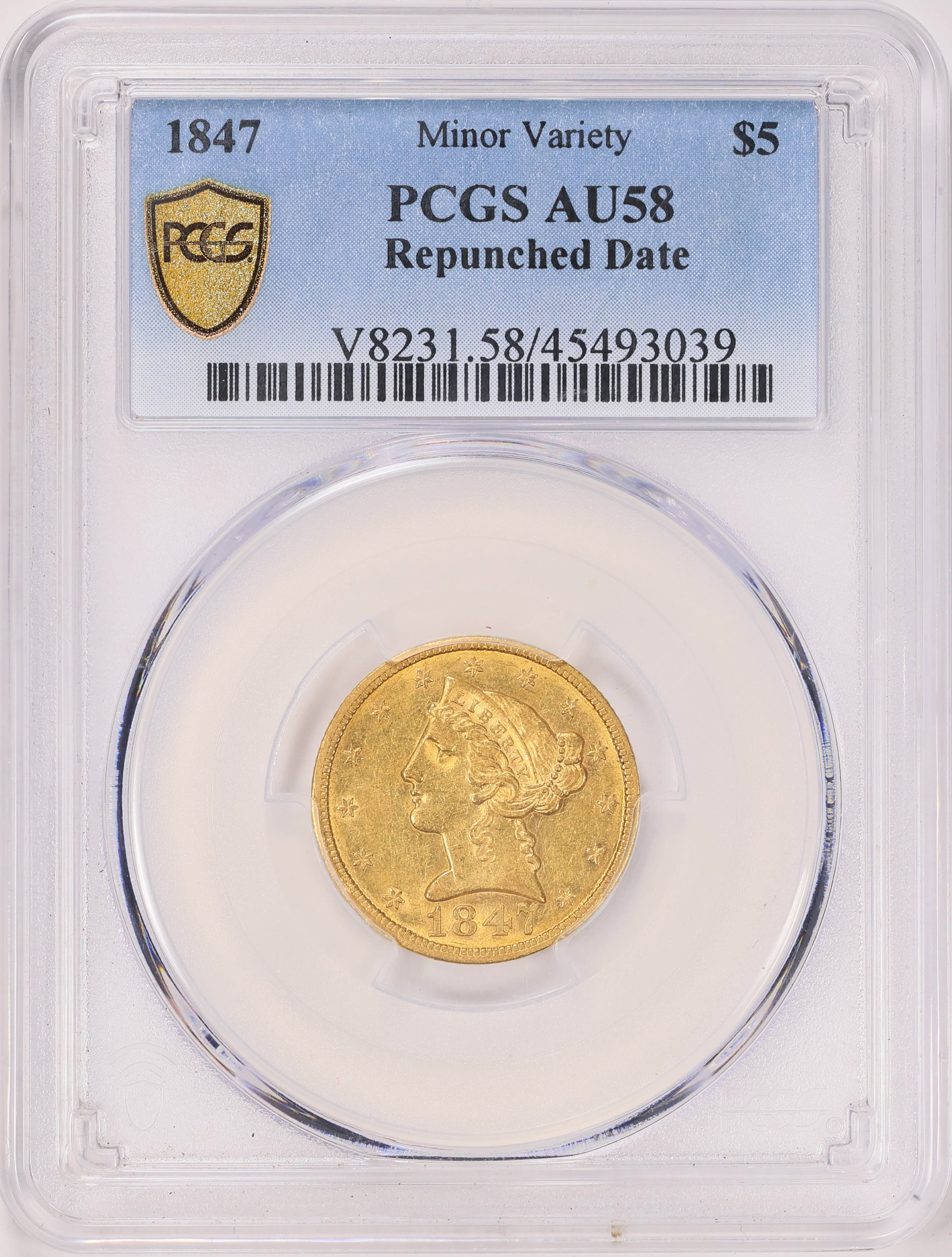 1847 Liberty Gold Half Eagle Repunched Date PCGS AU-58 (Item 1785174 ...