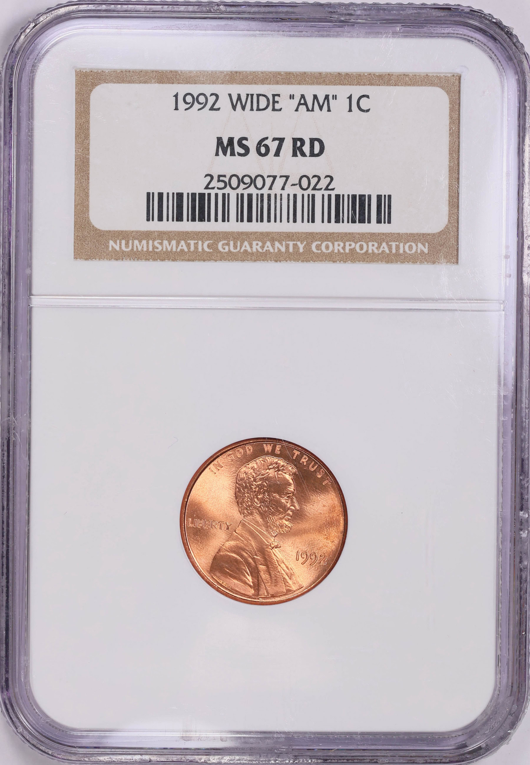 1992 Lincoln Cent Wide AM NGC MS-67 RD (Item 1785179 ...