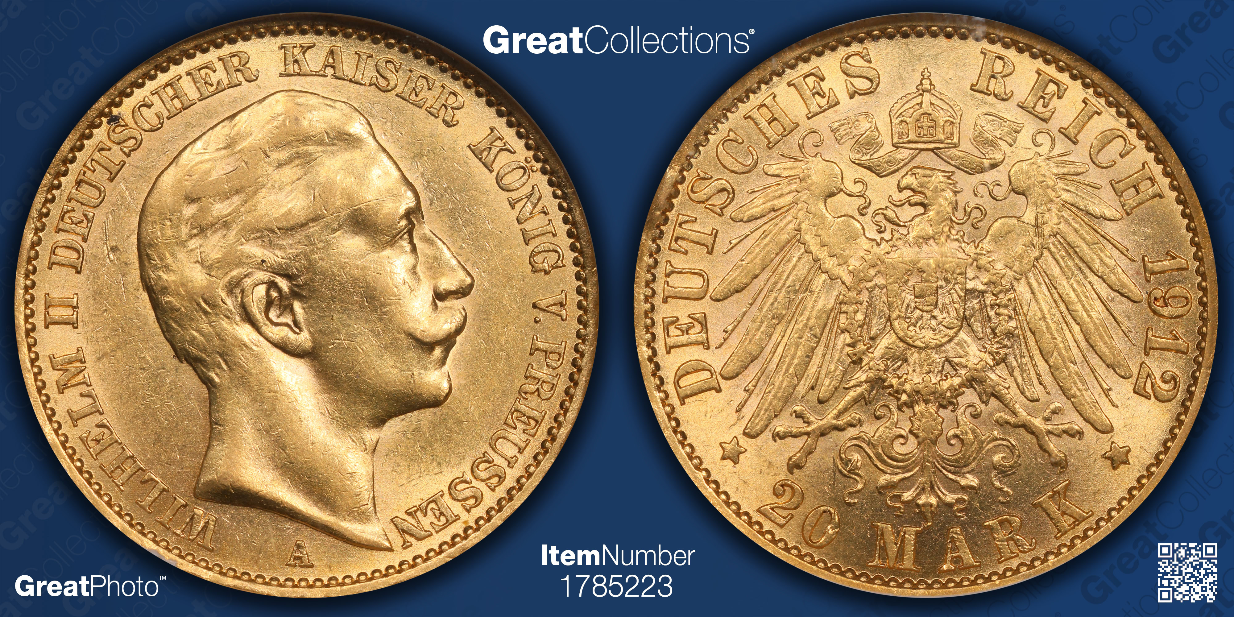 Germany - Prussia 1912-A Gold 20 Marks KM-521 NGC AU-55 (AGW = 0.2305 ...