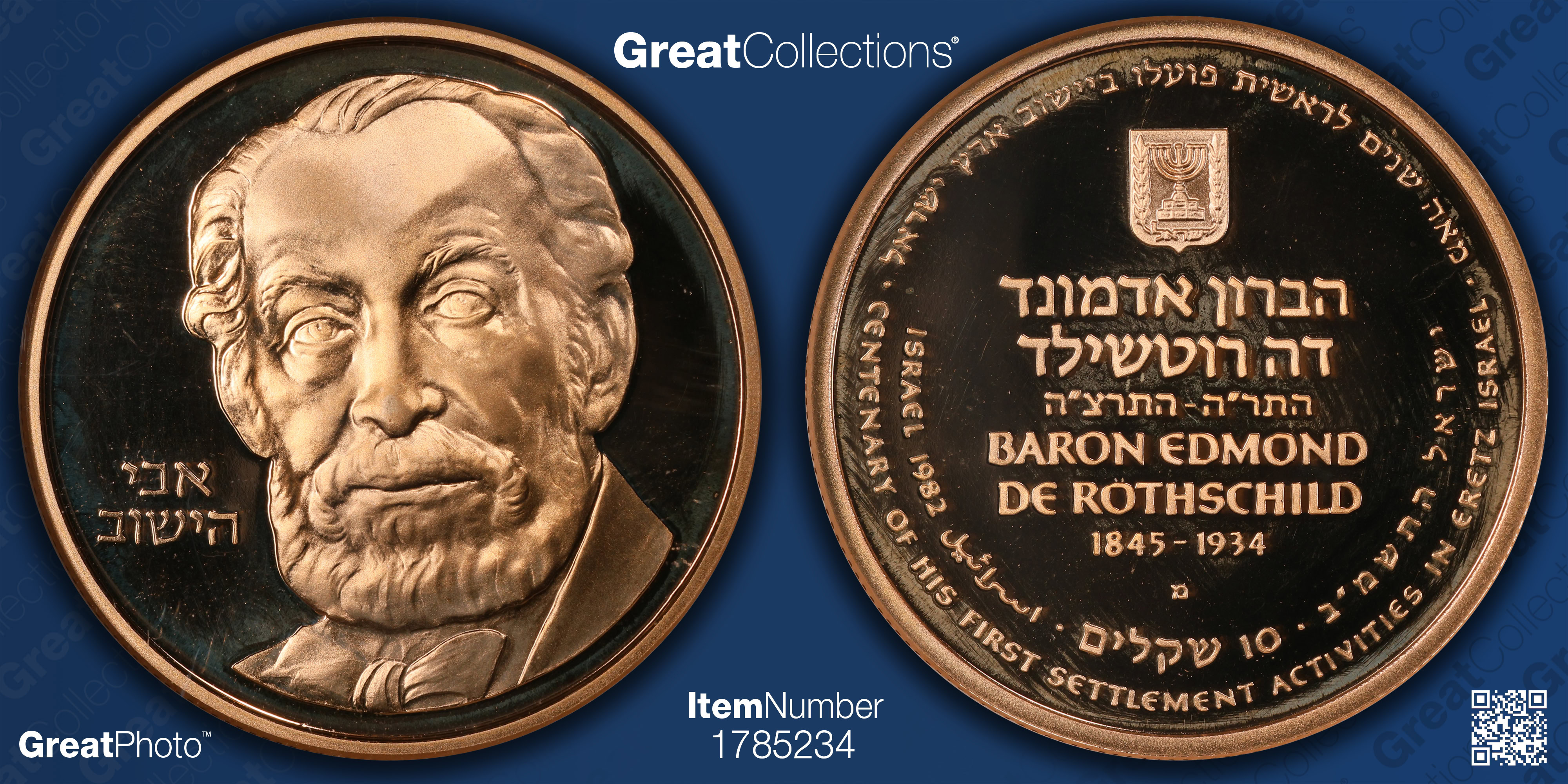 Israel JE 5742 (1982) Gold 10 Sheqalim Baron Edmond Rothschild KM-120 ...
