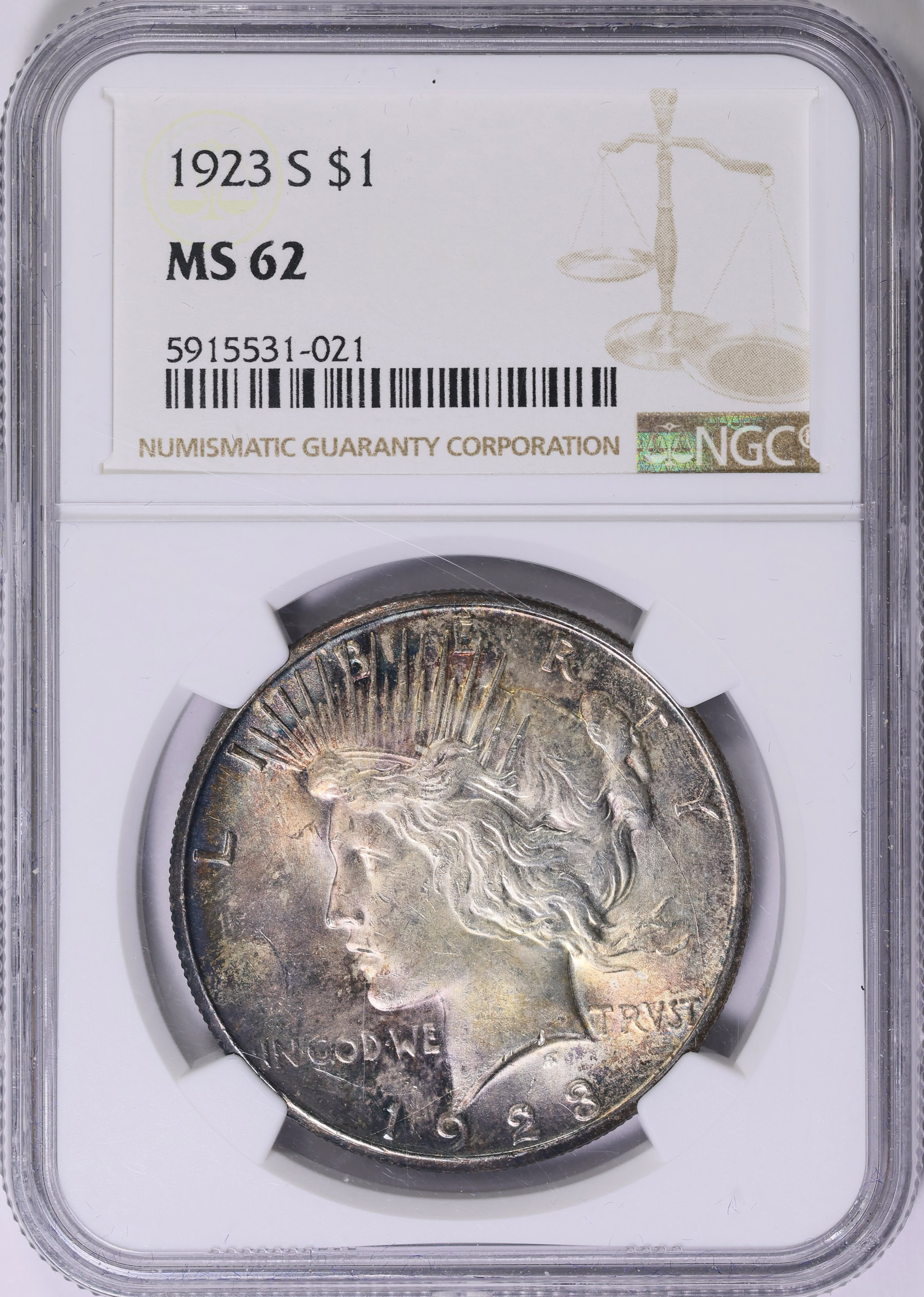 1923-S Peace Silver Dollar NGC MS-62 (Toned) (Item 1785302) | GreatCollections Coin Auctions