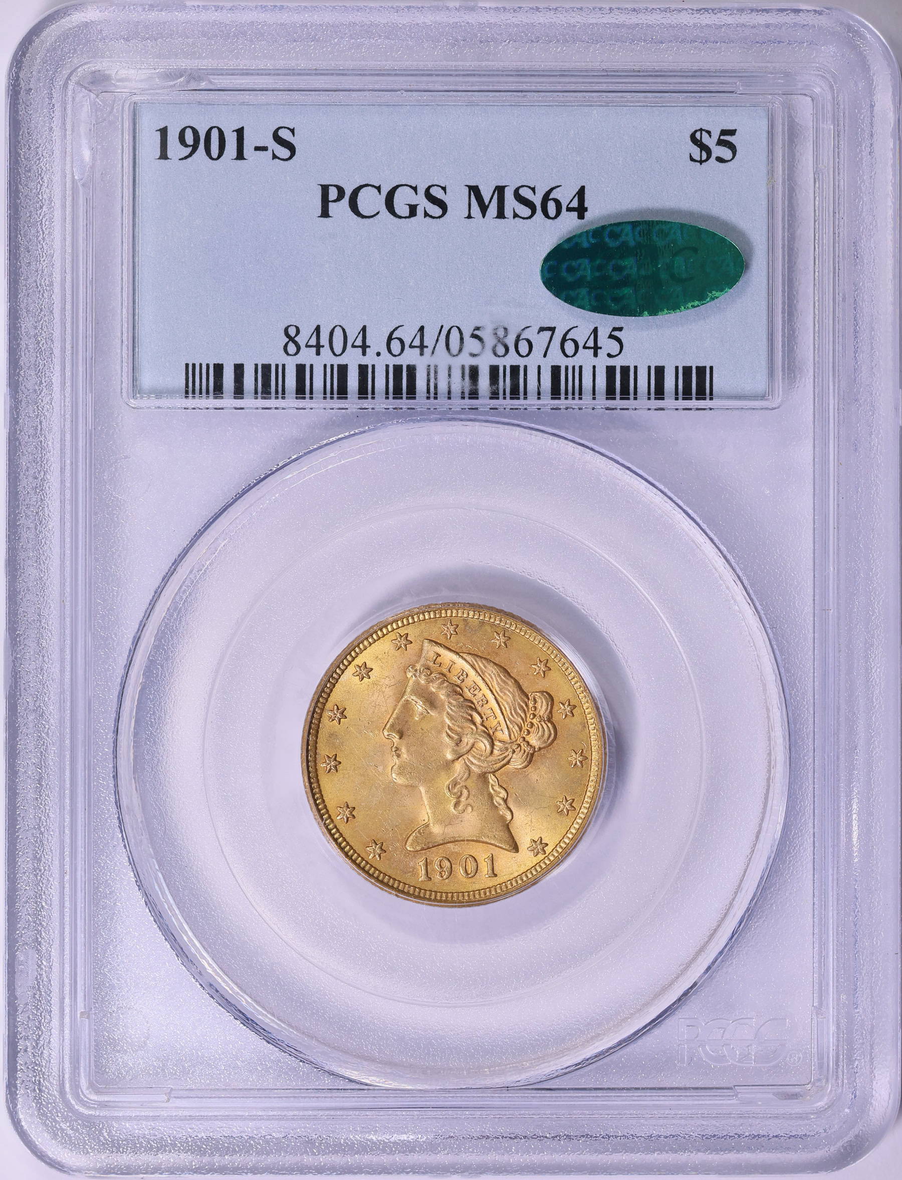 1901-S Liberty Gold Half Eagle PCGS MS-64 (CAC Green) (Item 1785309) | GreatCollections Coin ...