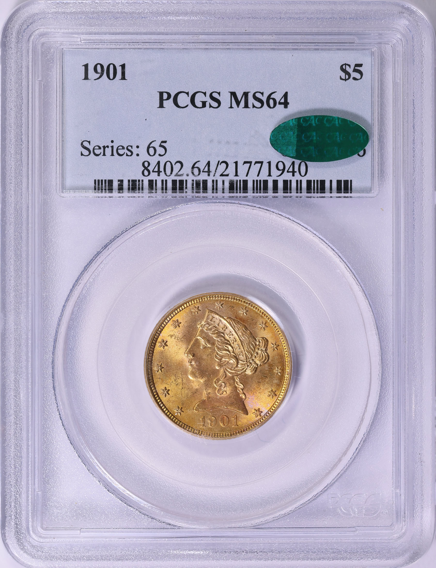 1901 Liberty Gold Half Eagle PCGS MS-64 (CAC Green) (Item 1785313) | GreatCollections Coin Auctions