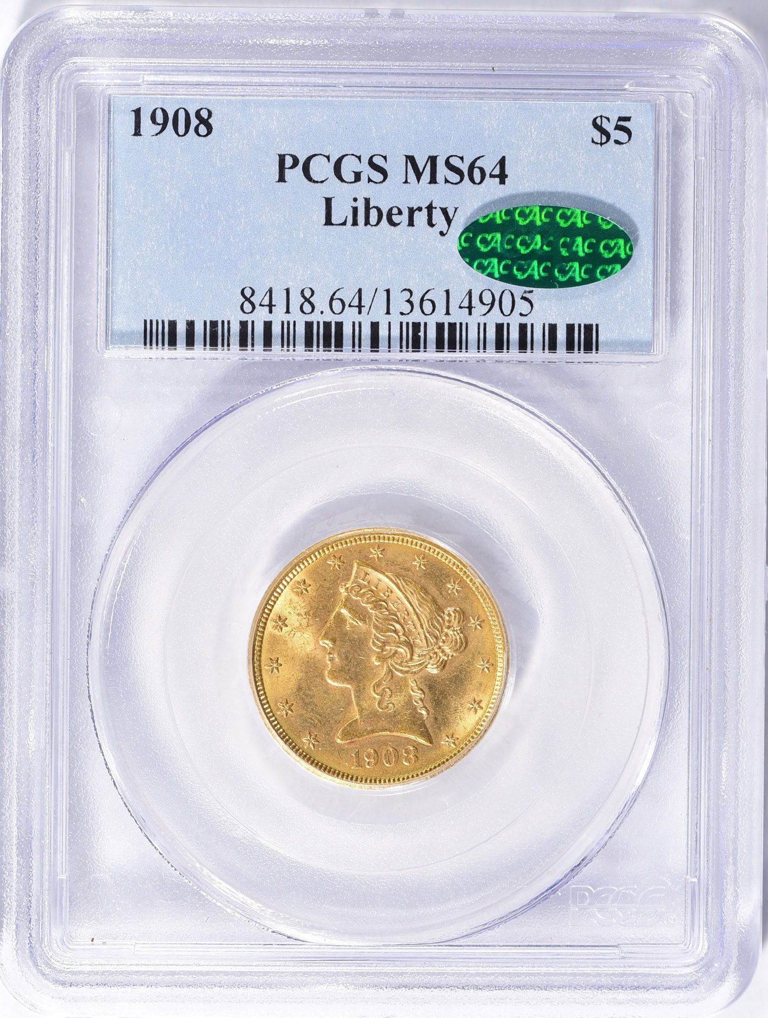 1908 Liberty Gold Half Eagle PCGS MS-64 (CAC Green) (Item 1785319 ...