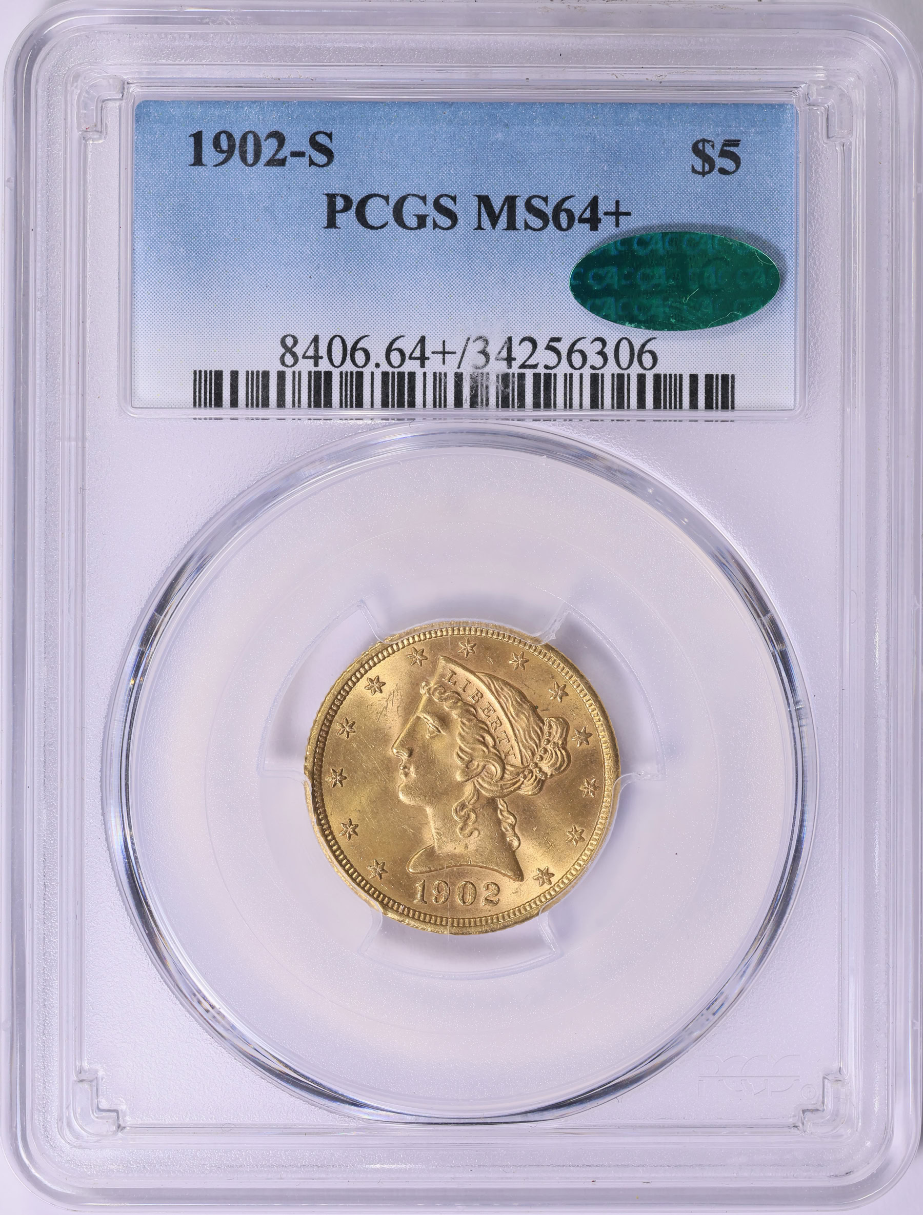 1902-S Liberty Gold Half Eagle PCGS MS-64+ (CAC Green) (Item 1785320) | GreatCollections Coin ...