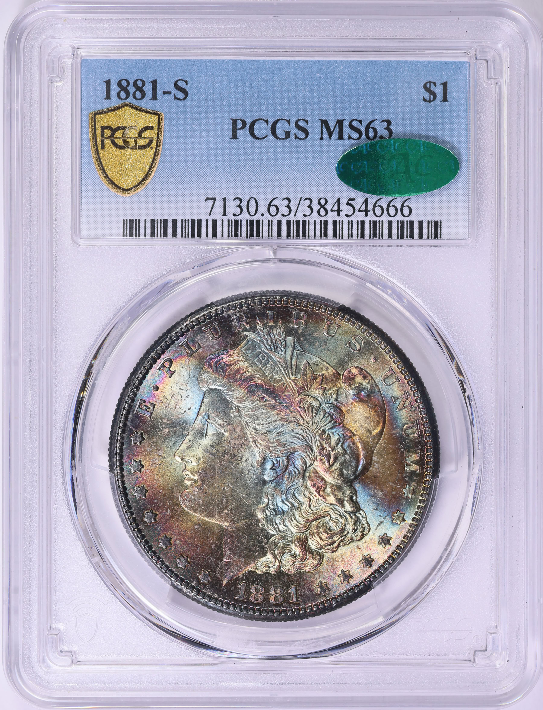 1881-S Morgan Silver Dollar PCGS MS-63 (CAC Green) (Toned) (Item 1785348) | GreatCollections ...