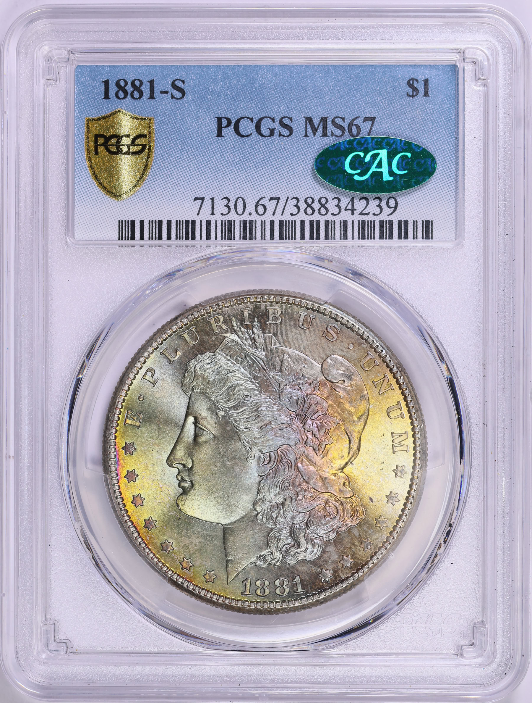 1881-S Morgan Silver Dollar PCGS MS-67 (CAC Green) (Toned) (Item 1785351) | GreatCollections ...
