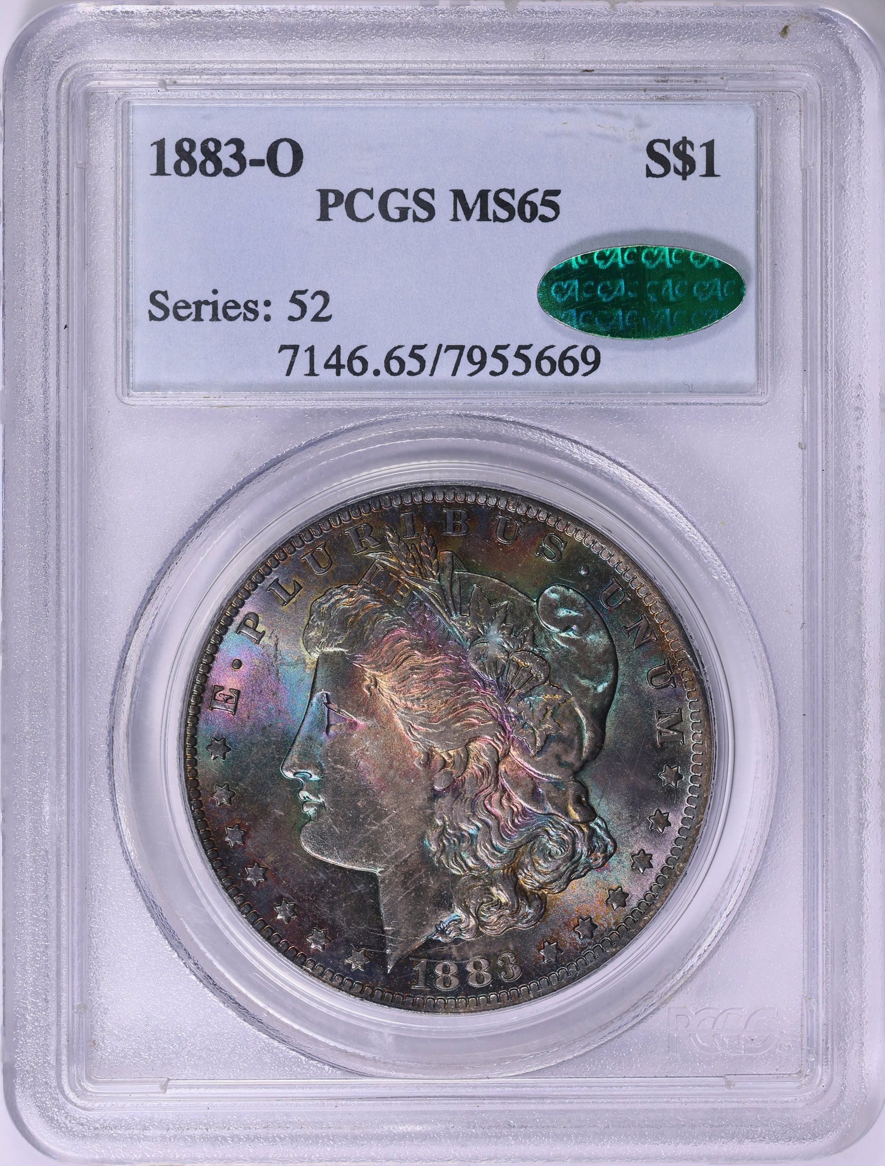 1883-O Morgan Silver Dollar PCGS MS-65 (CAC Green) (Toned) (Item 1785352) | GreatCollections ...
