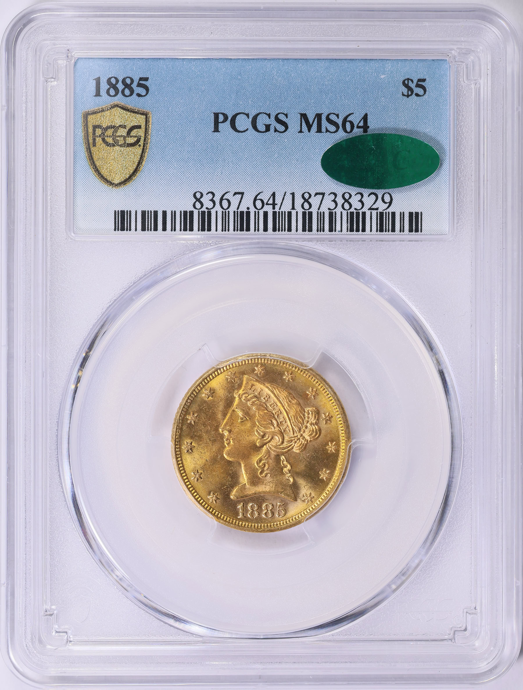 1885 Liberty Gold Half Eagle PCGS MS-64 (CAC Green) (Item 1785370) | GreatCollections Coin Auctions