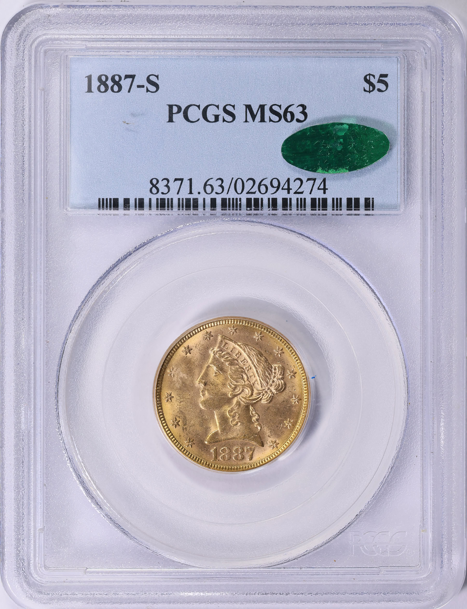 1887-S Liberty Gold Half Eagle PCGS MS-63 (CAC Green) (Item 1785371) | GreatCollections Coin ...
