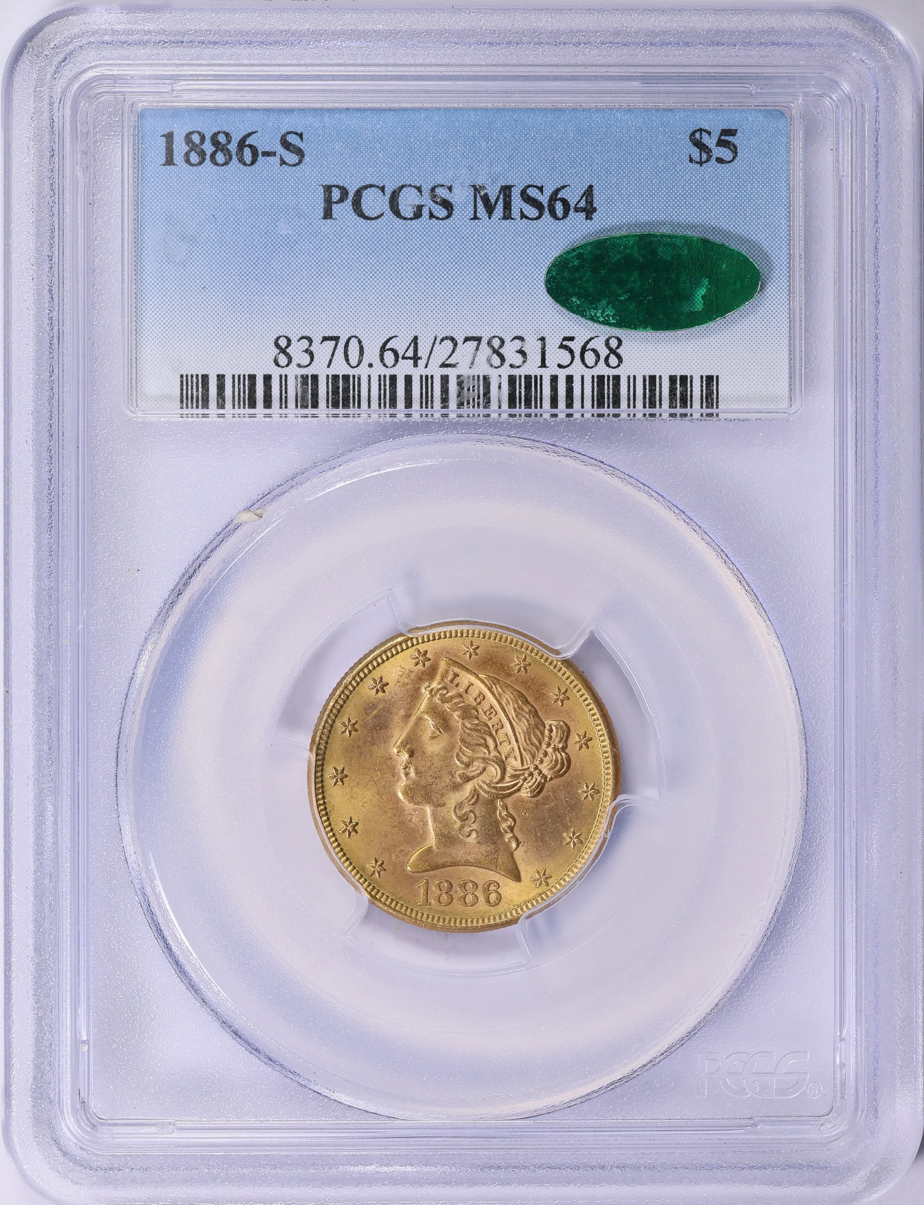 1886-S Liberty Gold Half Eagle PCGS MS-64 (CAC Green) (Item 1785372) | GreatCollections Coin ...