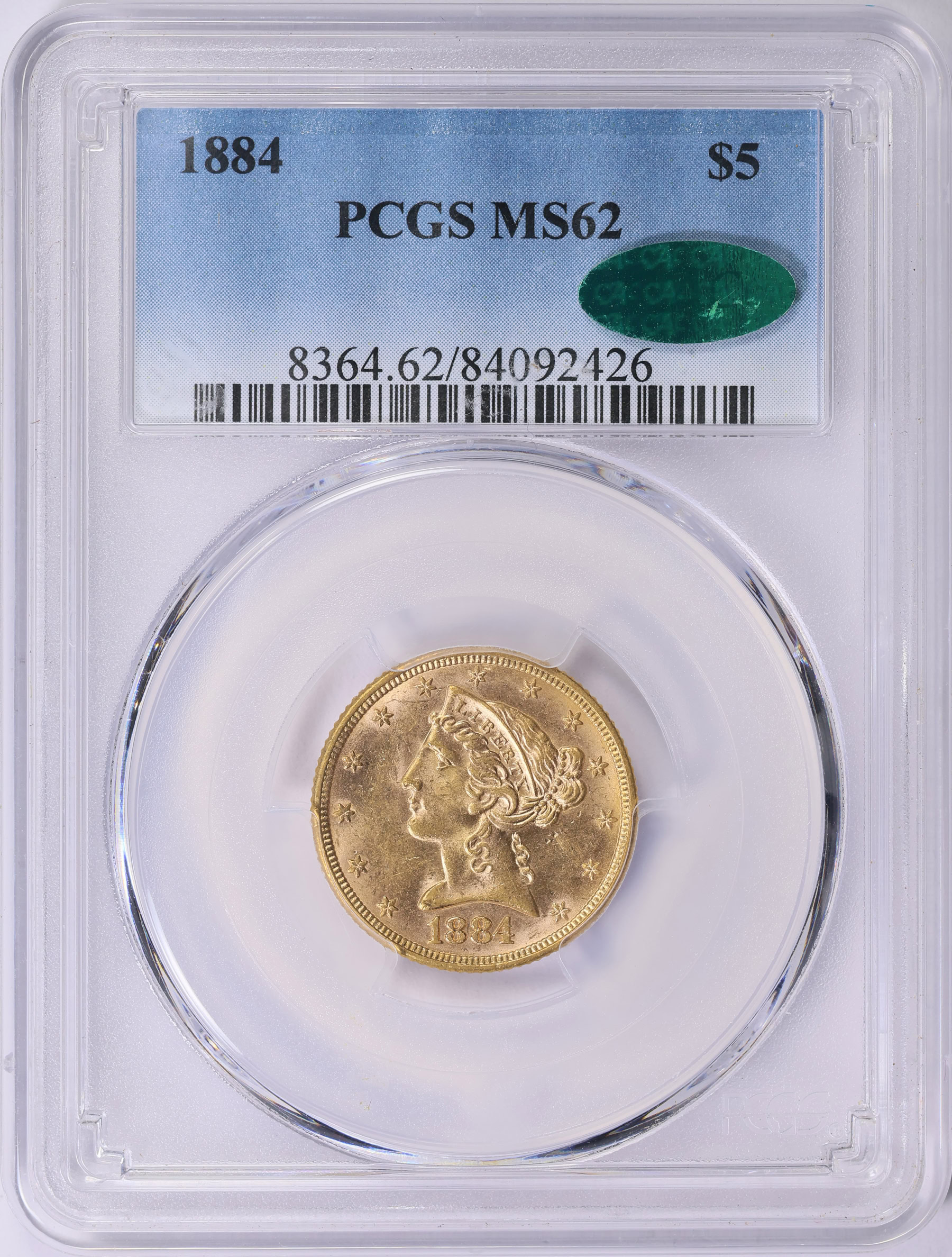 1884 Liberty Gold Half Eagle PCGS MS-62 (CAC Green) (Item 1785376) | GreatCollections Coin Auctions