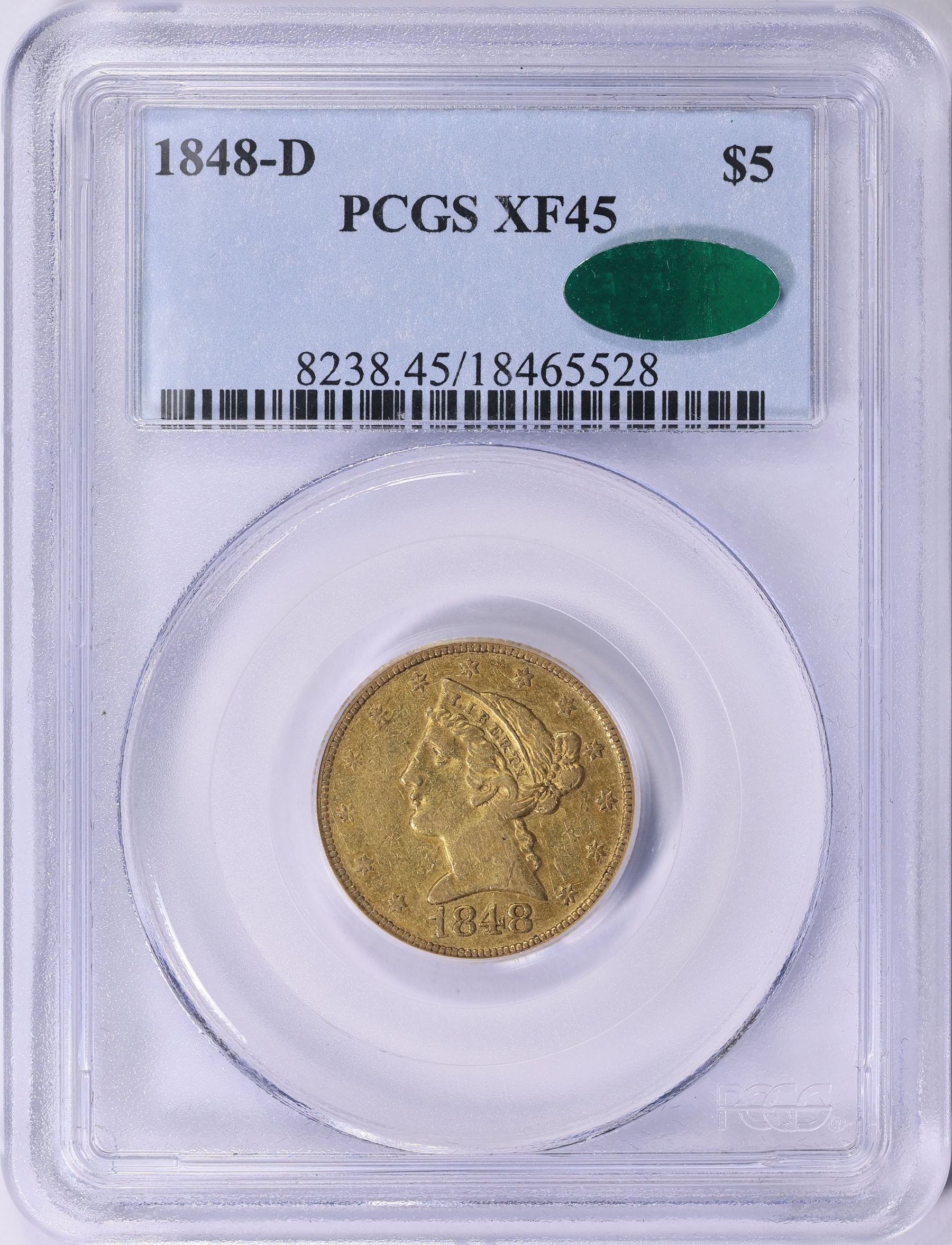 1848-D Liberty Gold Half Eagle PCGS XF-45 (CAC Green) (Item 1785382) | GreatCollections Coin ...