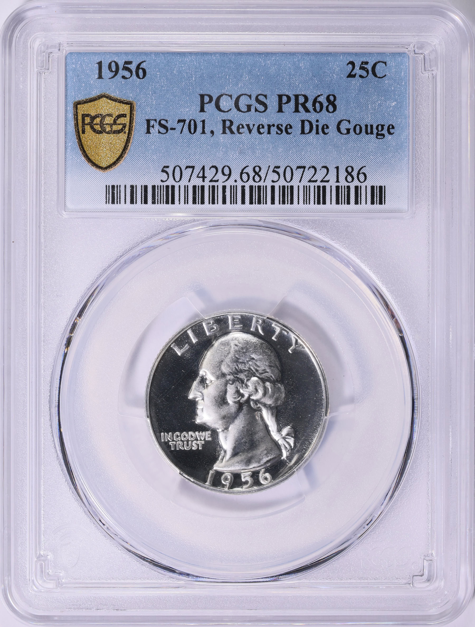 1956 Washington Quarter Reverse Die Gouge FS-701 PCGS Proof-68 (Item ...