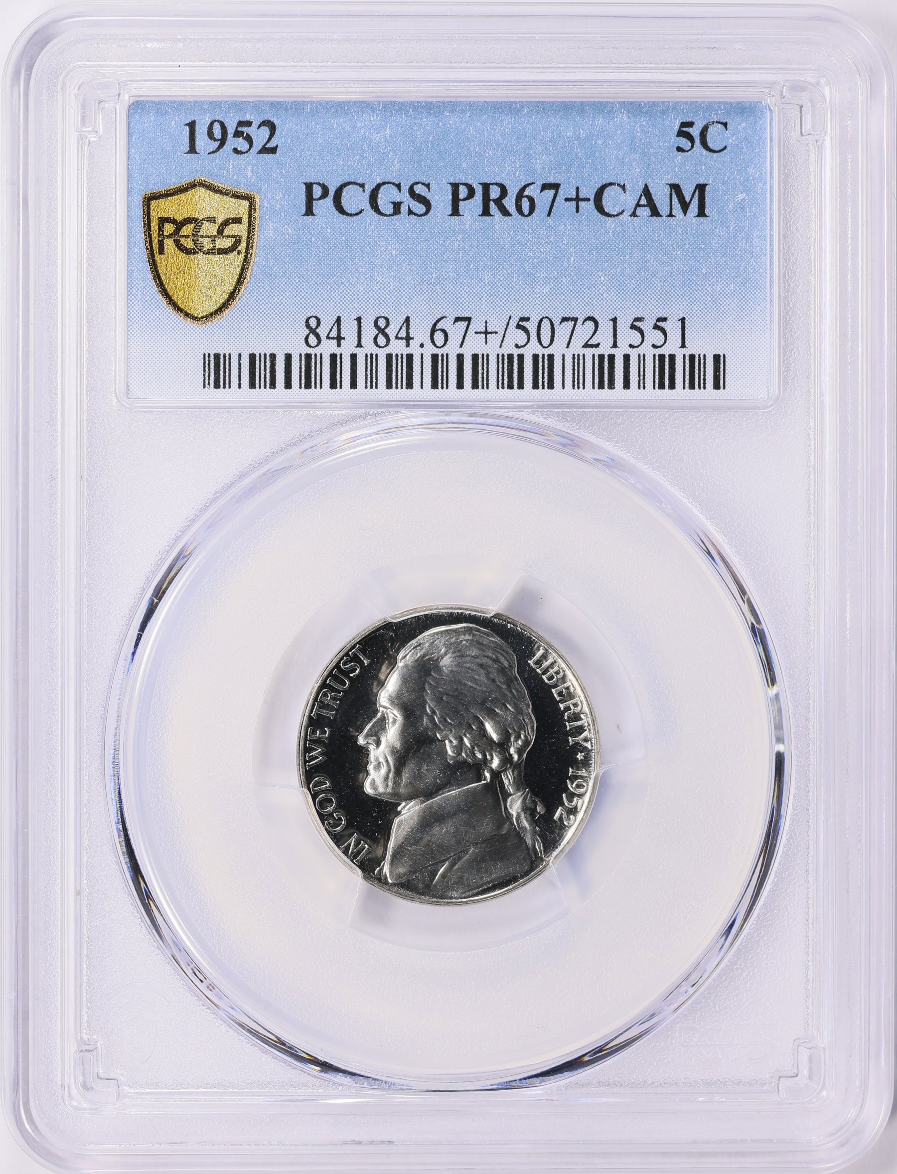 1952 Jefferson Nickel PCGS Proof-67+ CAMEO (Item 1785430) | GreatCollections Coin Auctions