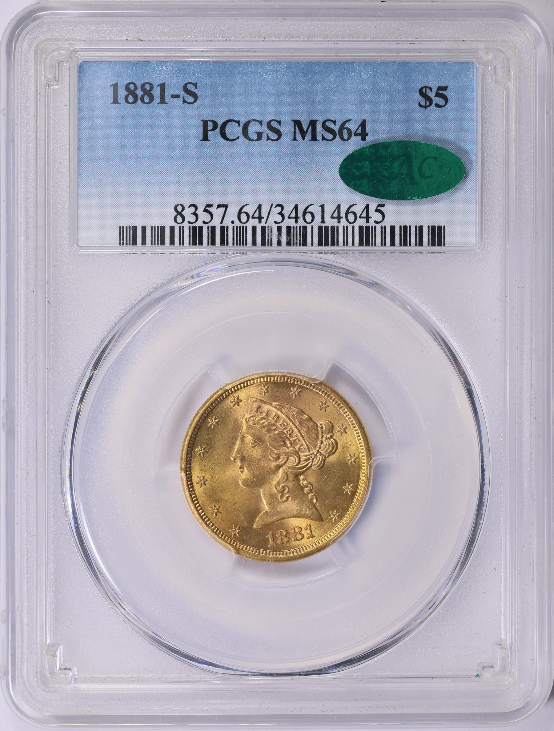 1881-S Liberty Gold Half Eagle PCGS MS-64 (CAC Green) (Item 1785443) | GreatCollections Coin ...