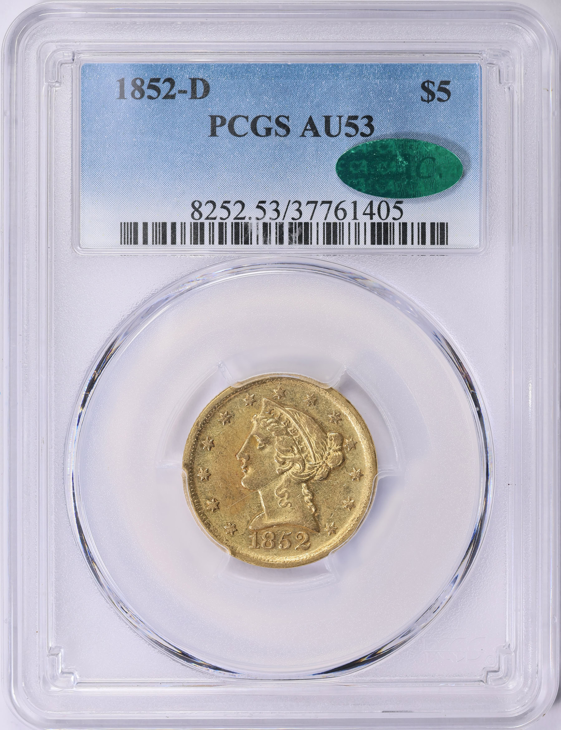 1852-D Liberty Gold Half Eagle PCGS AU-53 (CAC Green) (Item 1785444) | GreatCollections Coin ...