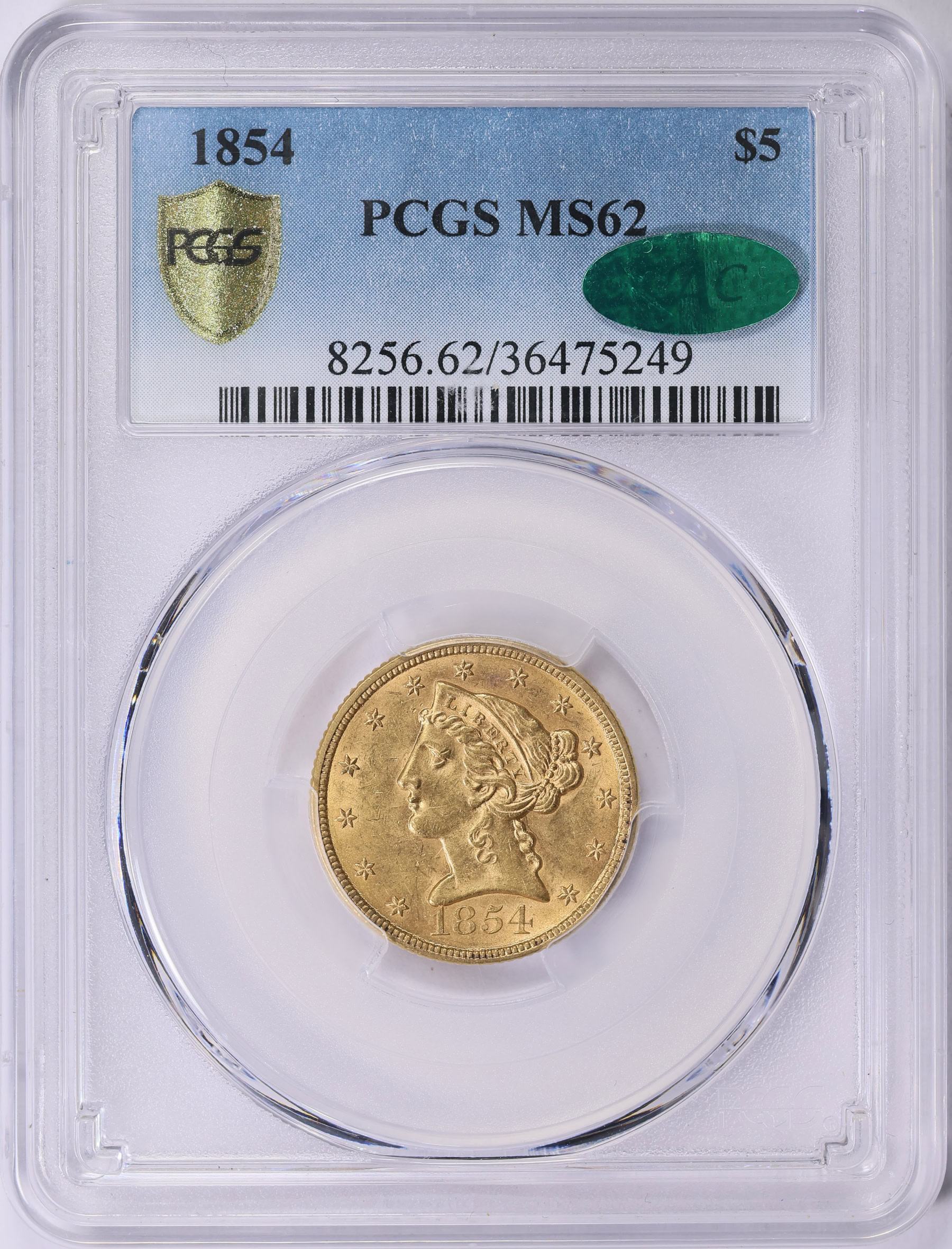 1854 Liberty Gold Half Eagle PCGS MS-62 (CAC Green) (Item 1785445) | GreatCollections Coin Auctions