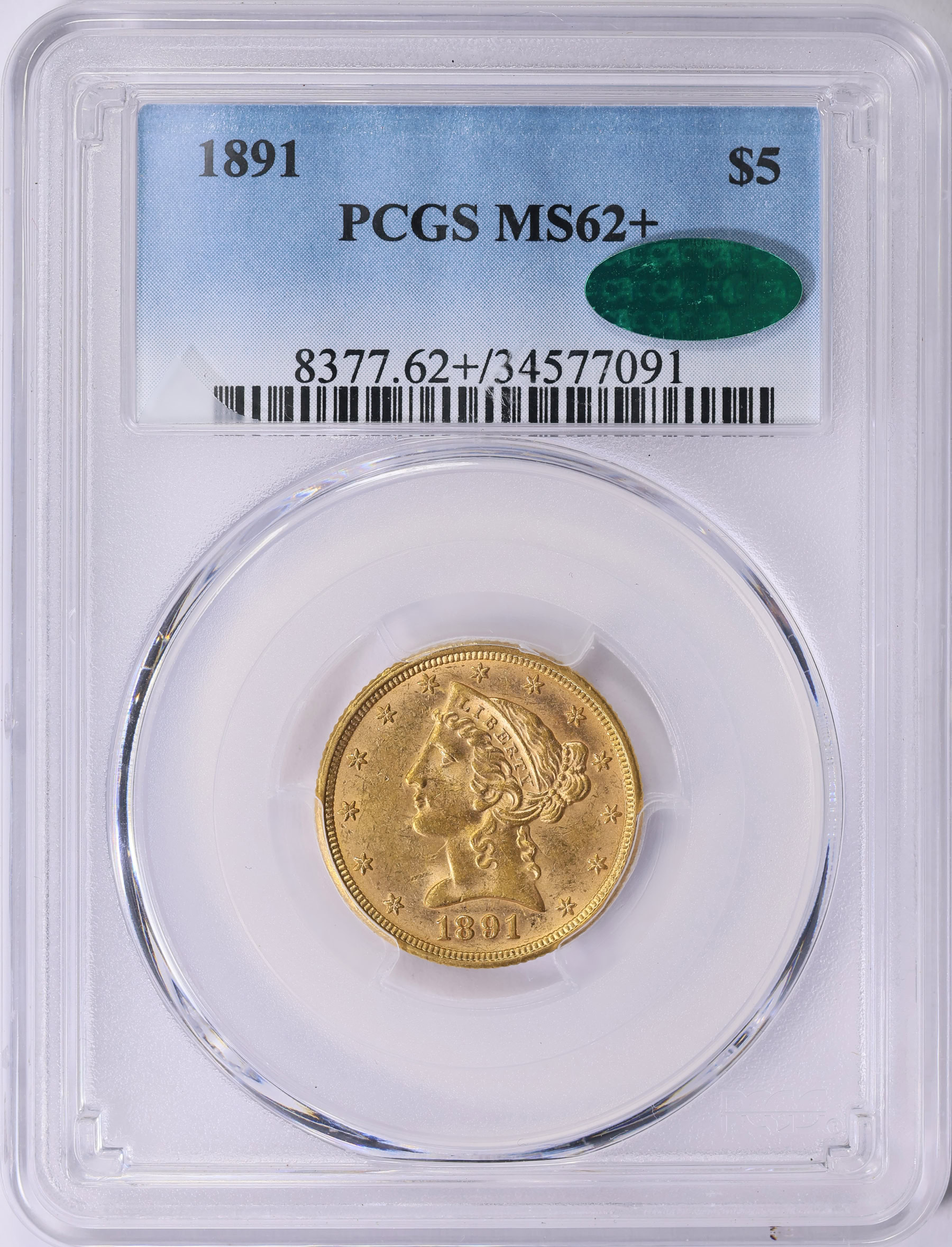 1891 Liberty Gold Half Eagle PCGS MS-62+ (CAC Green) (Item 1785448) | GreatCollections Coin Auctions