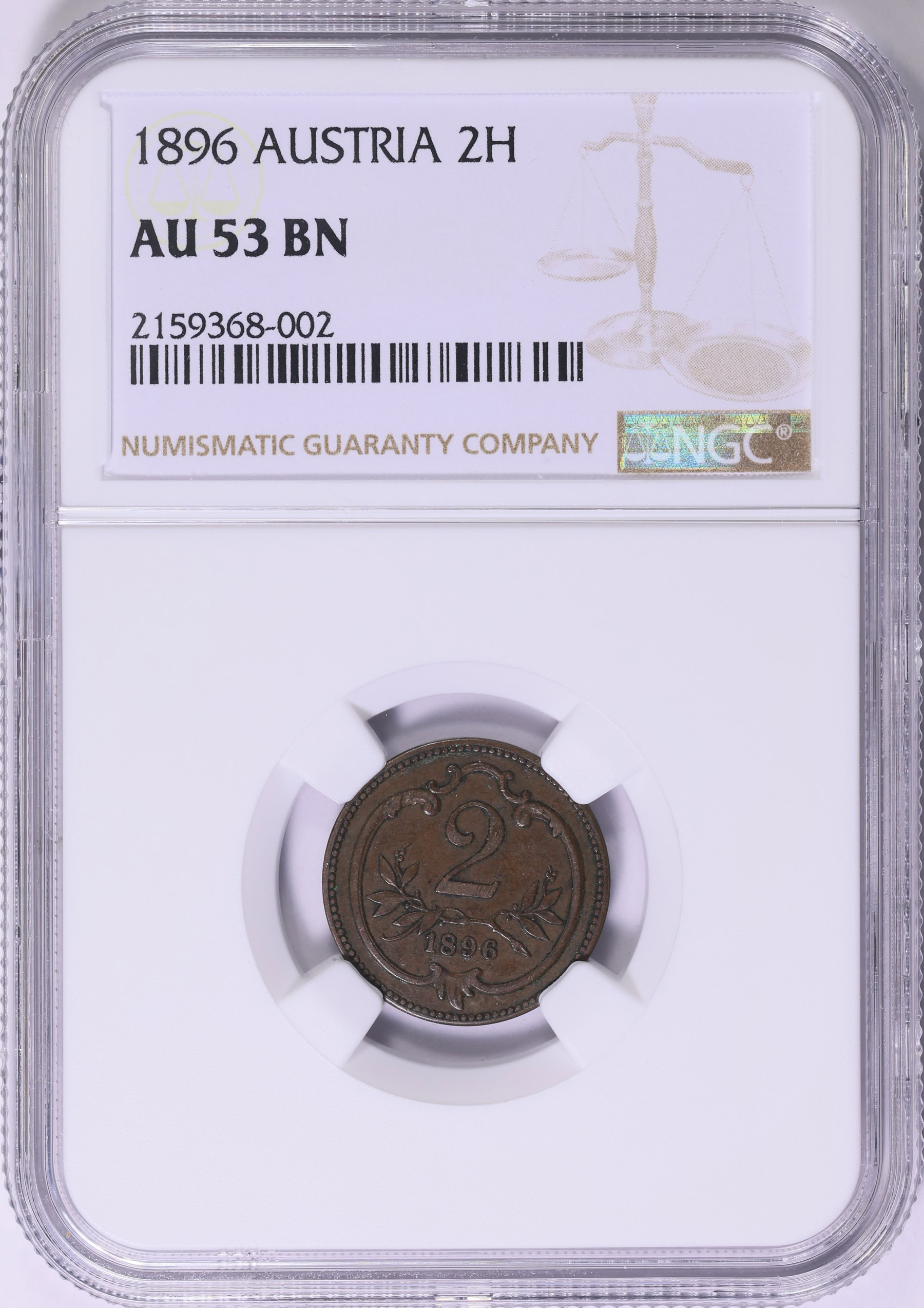 Austria 1896 2 Heller KM-2801 NGC AU-53 BN (Item 1785476 ...