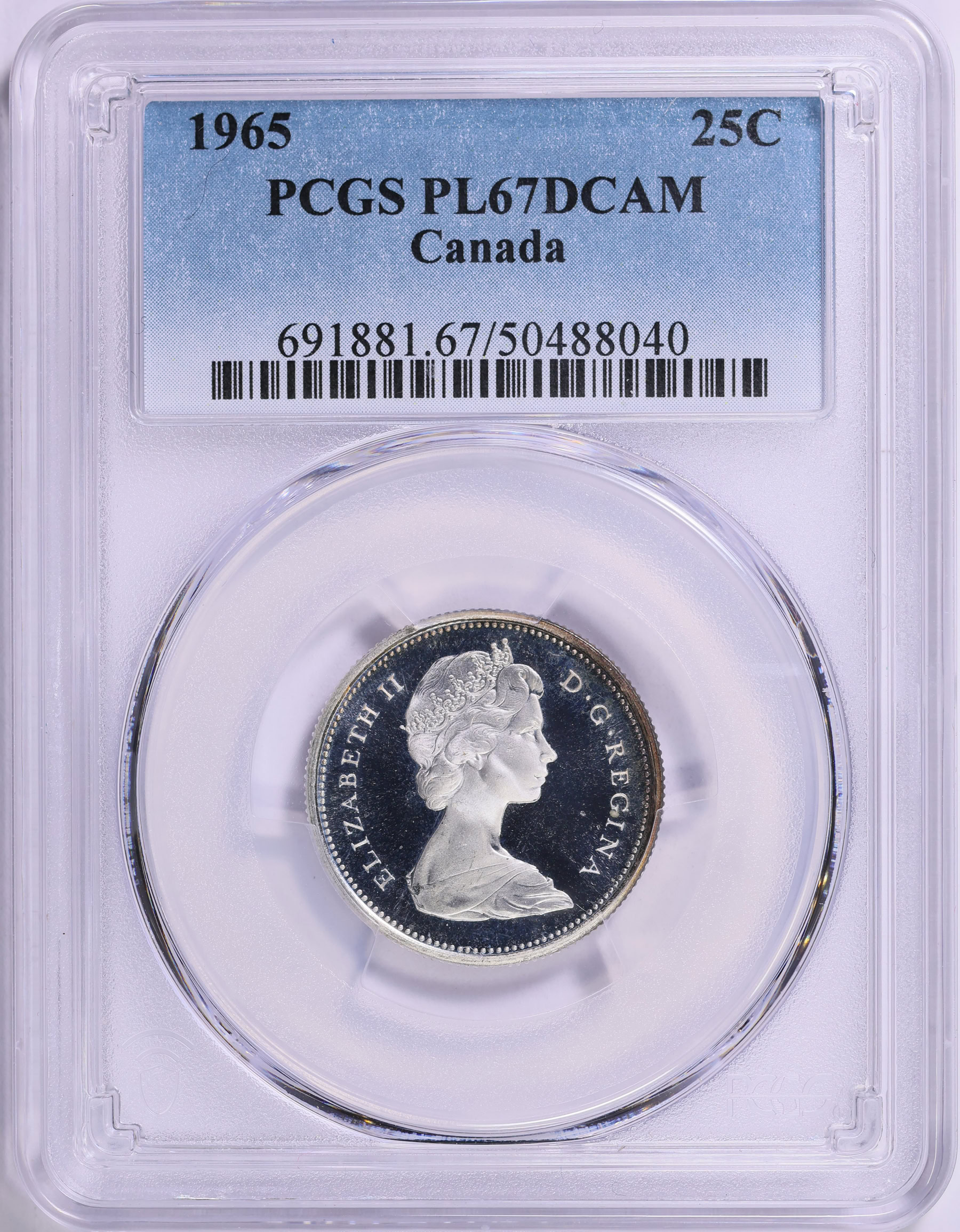 Canada 1965 Silver 25 Cents KM-62 PCGS PL-67 DCAM (Item 1785515) | GreatCollections Coin Auctions