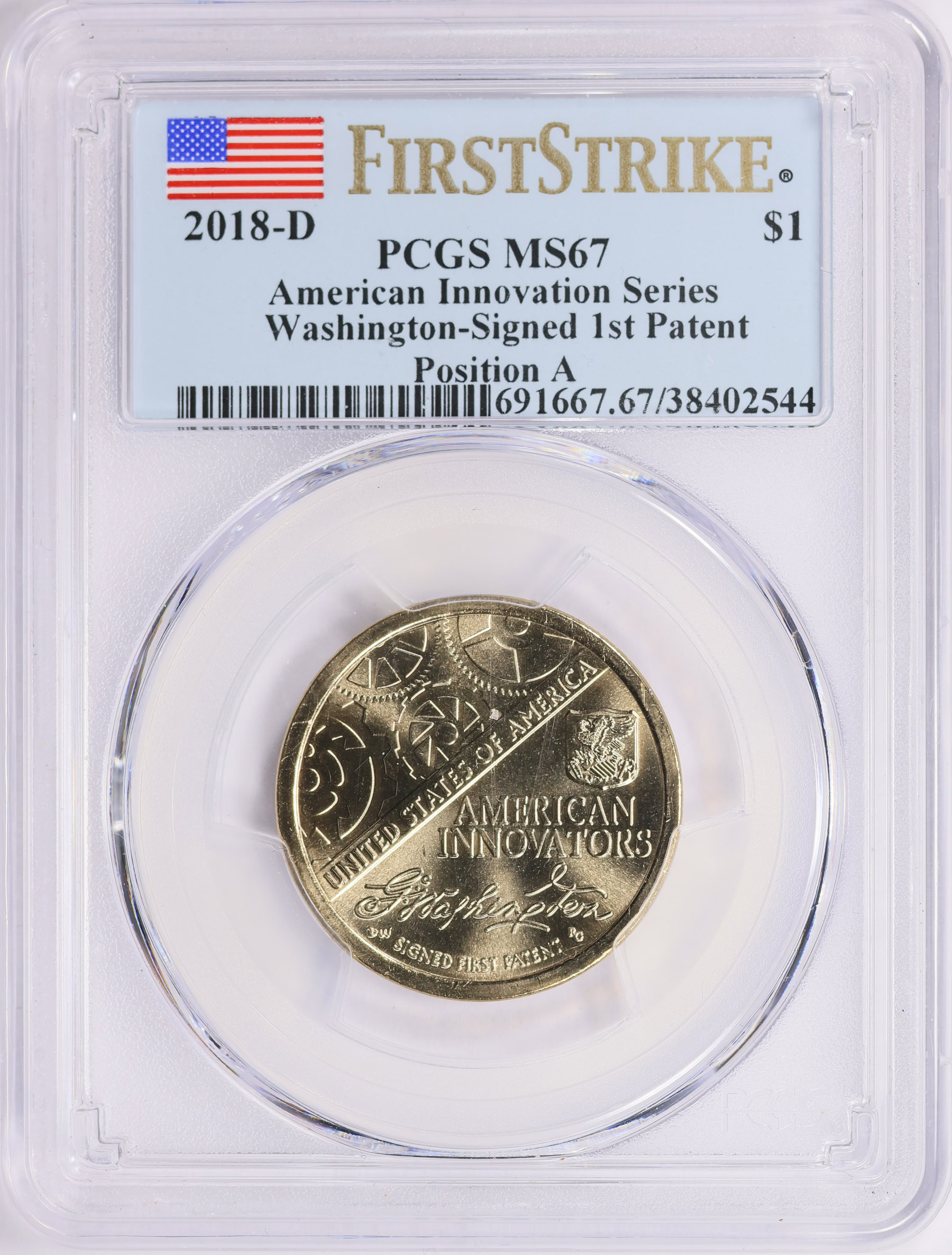 2018-D Innovation Dollar Washington Signed 1st Patent First Strike ...