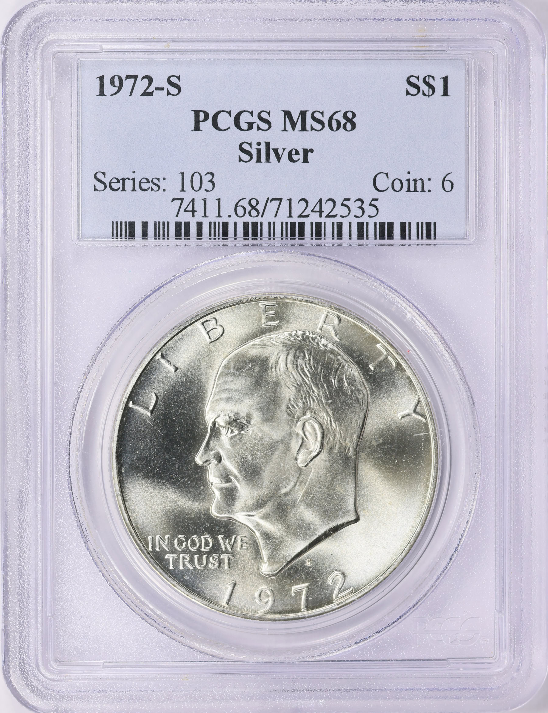 1972-S Eisenhower Dollar Silver PCGS MS-68 (Item 1785580) | GreatCollections Coin Auctions