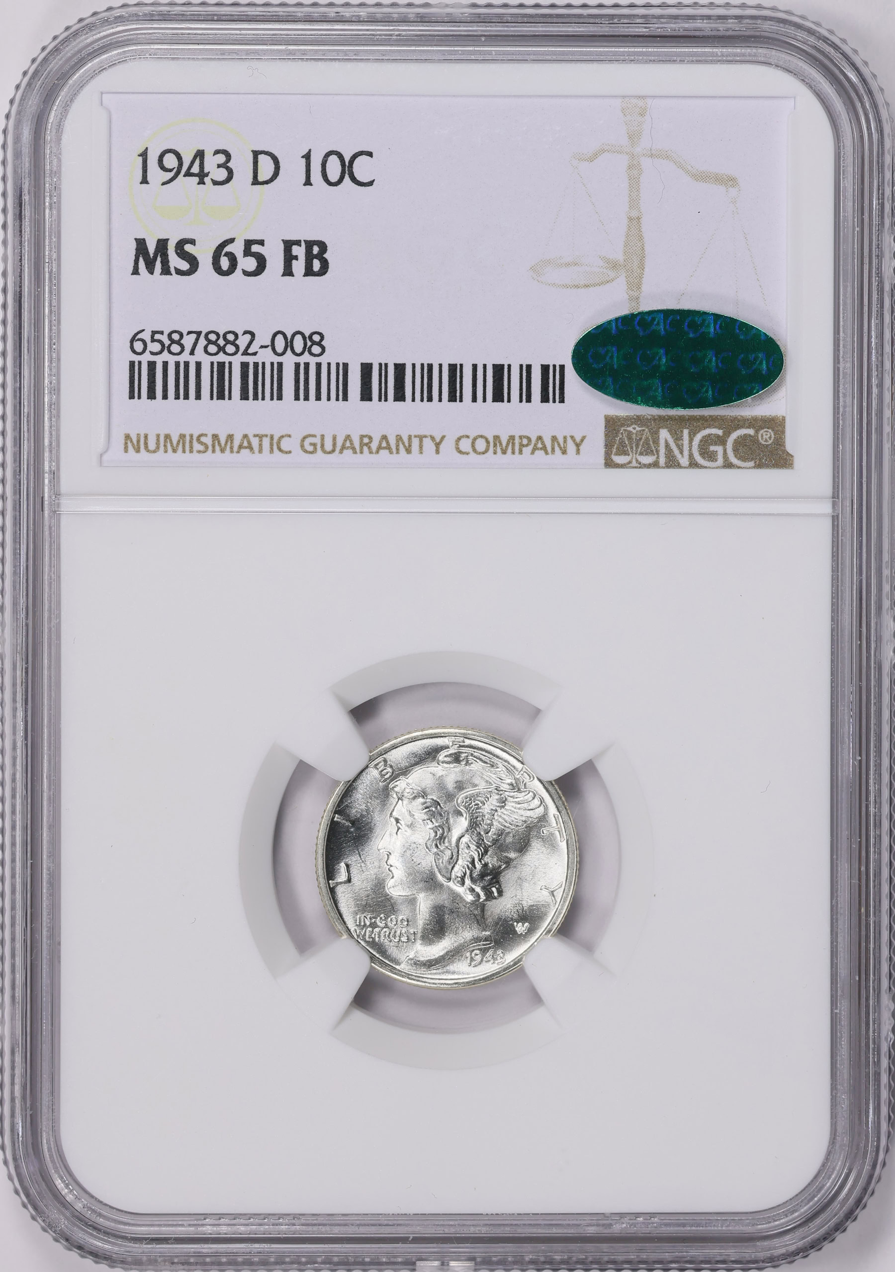 1943-D Mercury Dime NGC MS-65 FB (CAC Green) (Item 1785581) | GreatCollections Coin Auctions