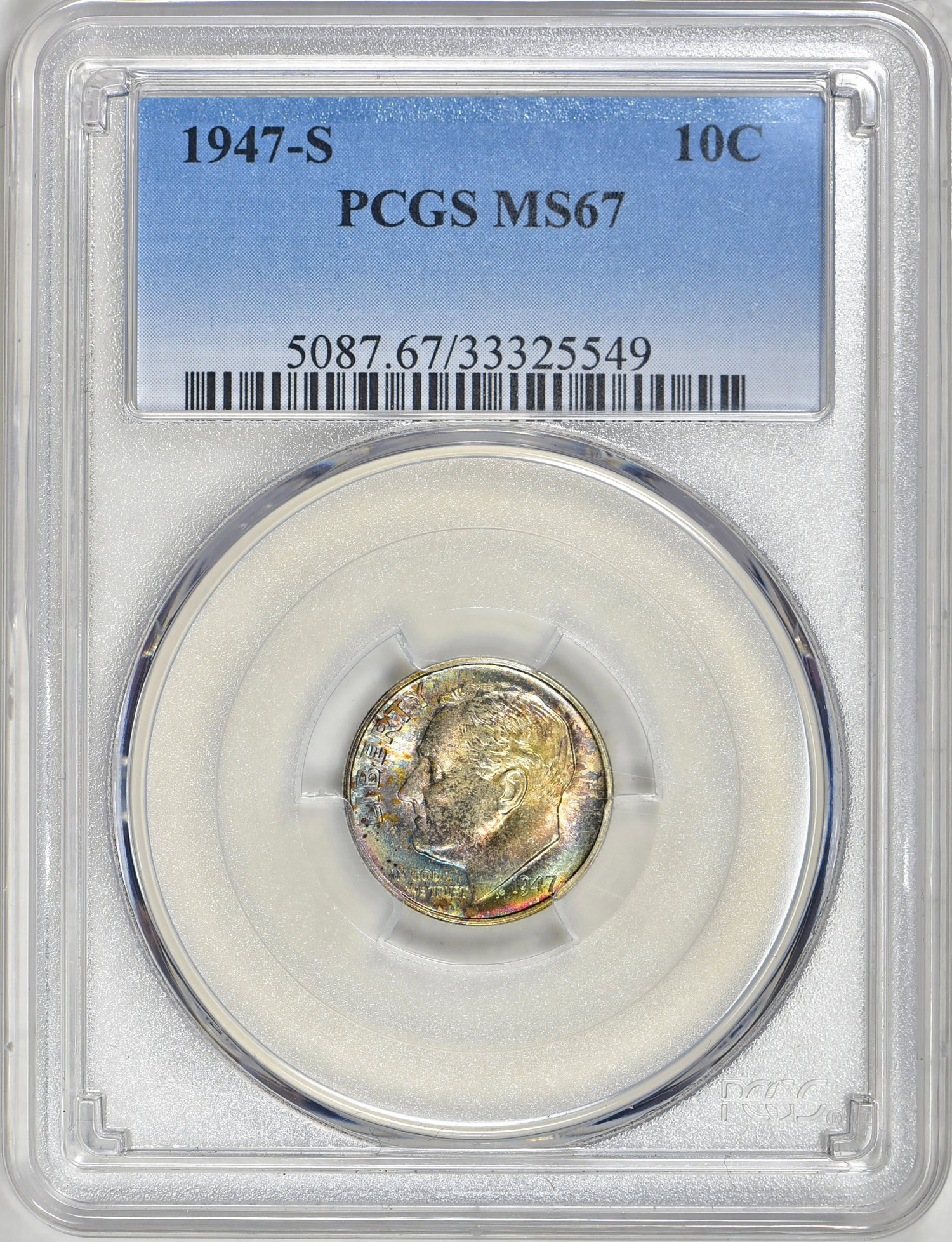 1947-S Roosevelt Dime PCGS MS-67 (Toned) (Item 1785636) | GreatCollections Coin Auctions