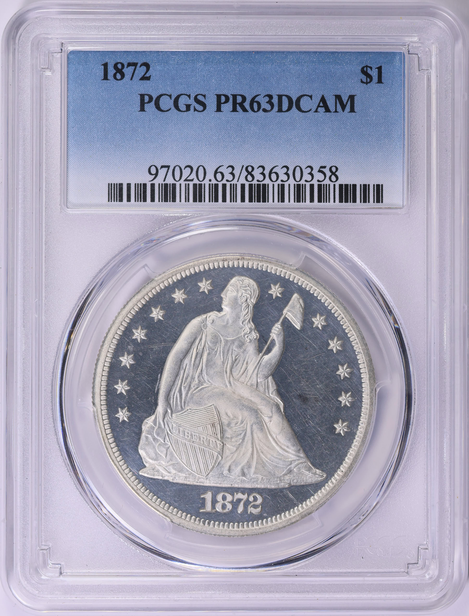 1872 Seated Liberty Silver Dollar PCGS Proof-63 DCAM (Item 1785651) | GreatCollections Coin Auctions