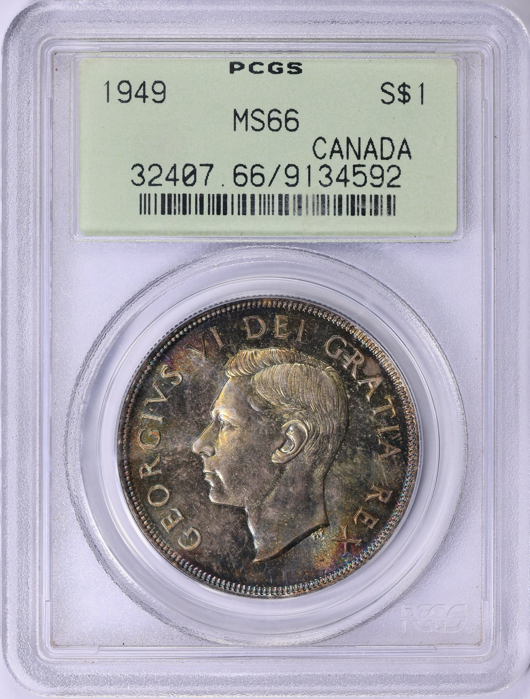 Canada 1949 Silver Dollar Newfoundland KM-47 PCGS MS-66 OGH (Toned ...