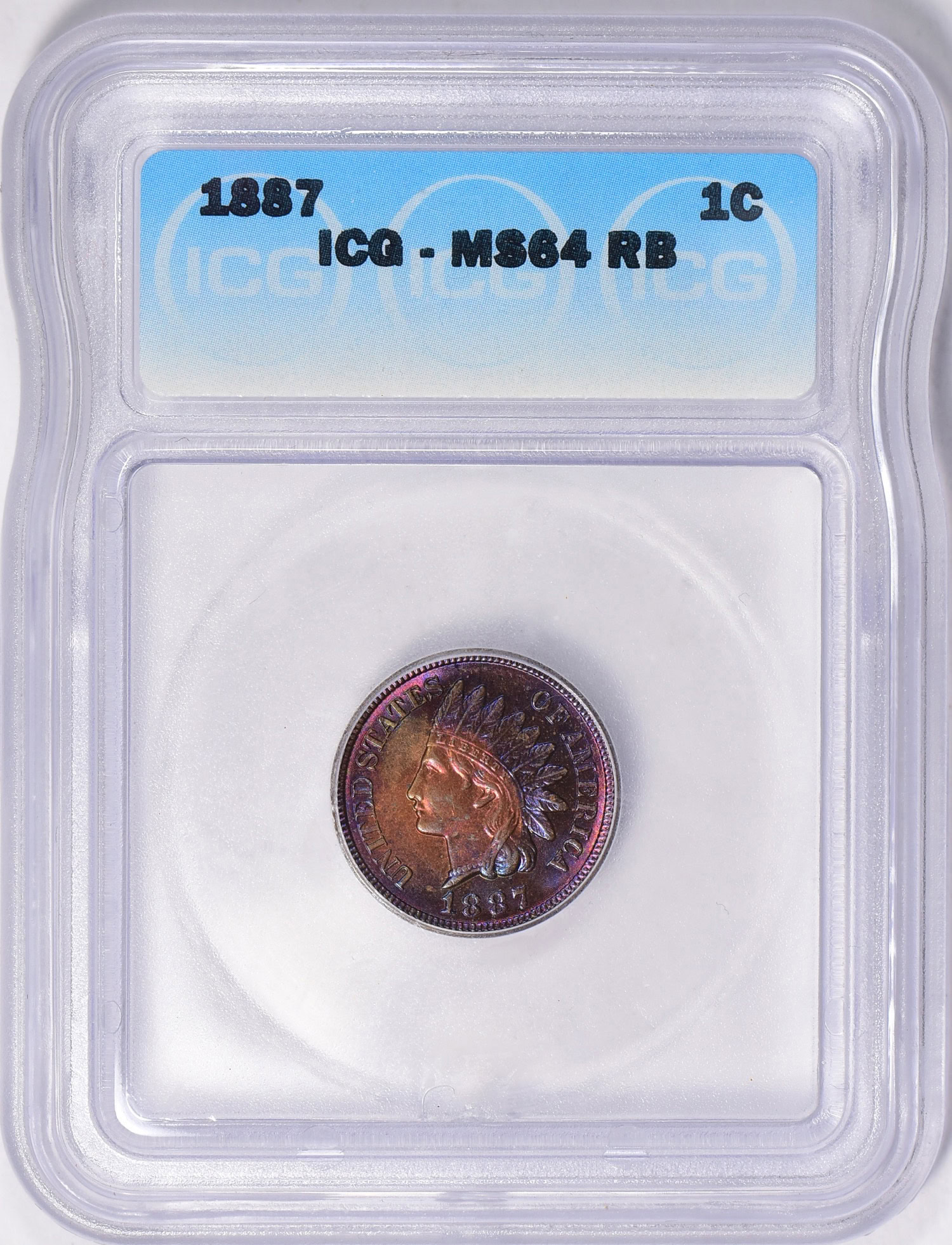 1887 Indian Cent ICG MS-64 RB (Toned) (Item 1785833) | GreatCollections Coin Auctions