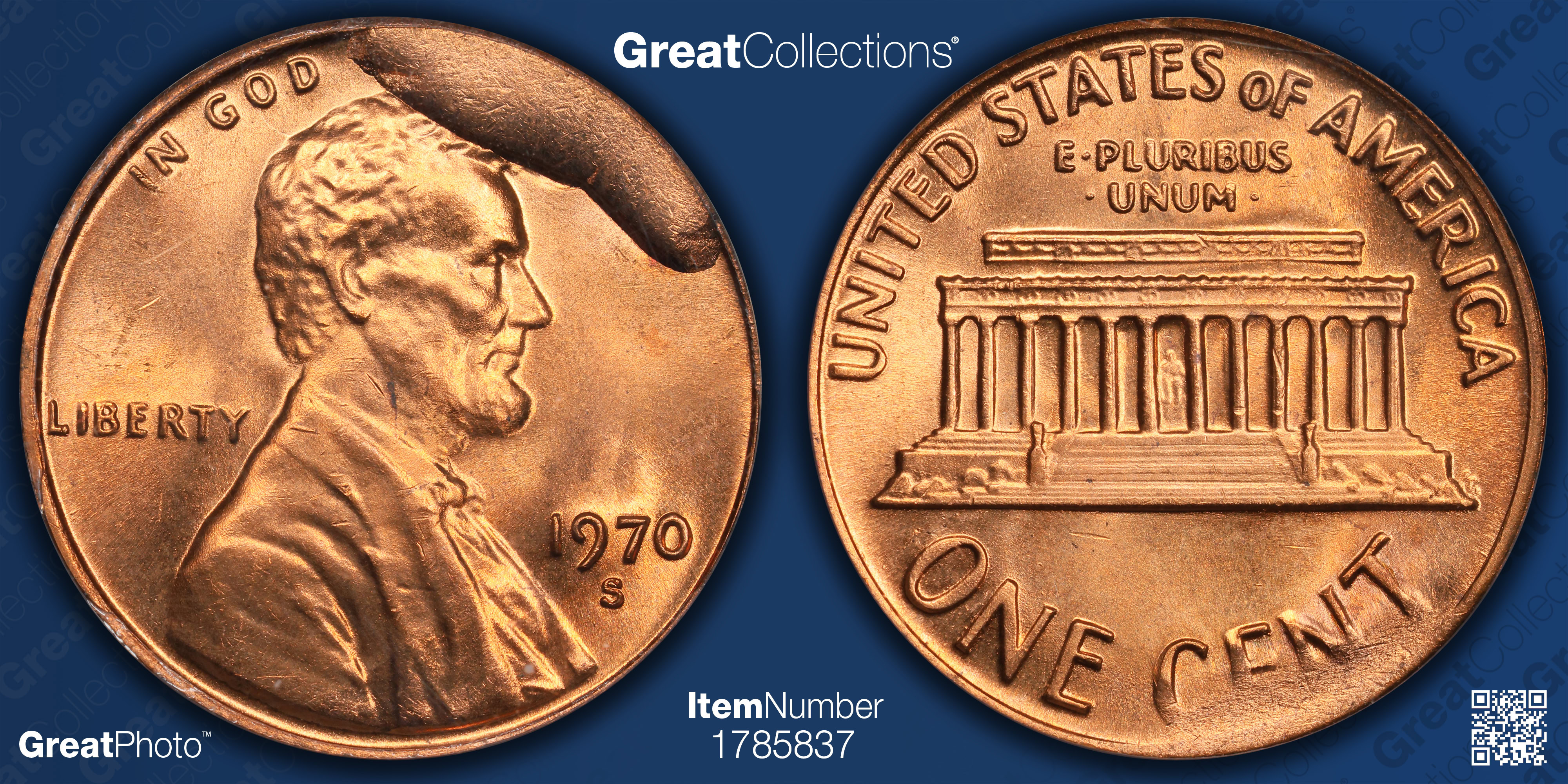 Mint Error 1970-S Lincoln Cent Large Date Major Die Break "Atheist Cent ...