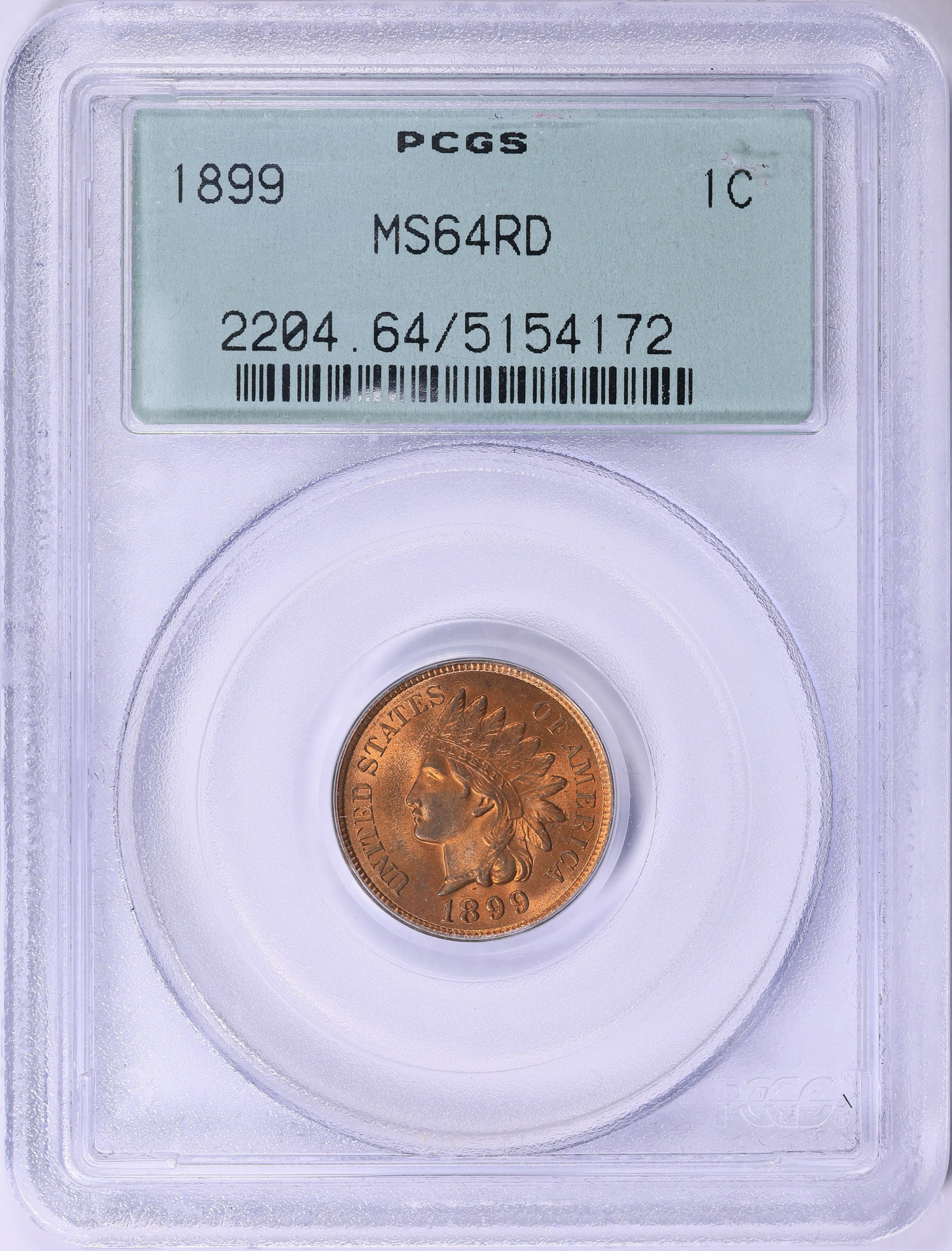 1899 Indian Cent PCGS MS-64 RD OGH (Item 1785865) | GreatCollections Coin Auctions