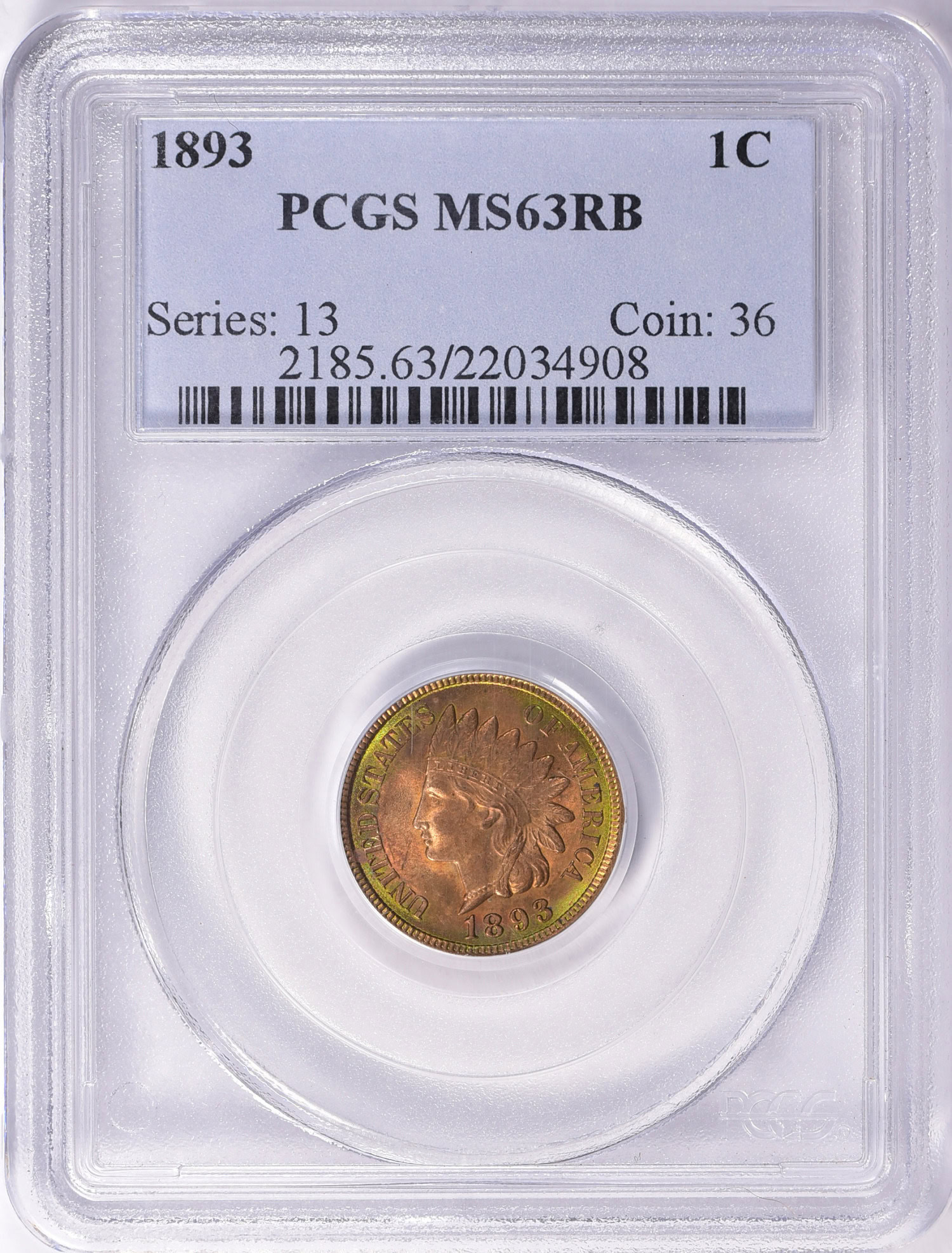 1893 Indian Cent PCGS MS-63 RB (Toned) (Item 1785867) | GreatCollections Coin Auctions
