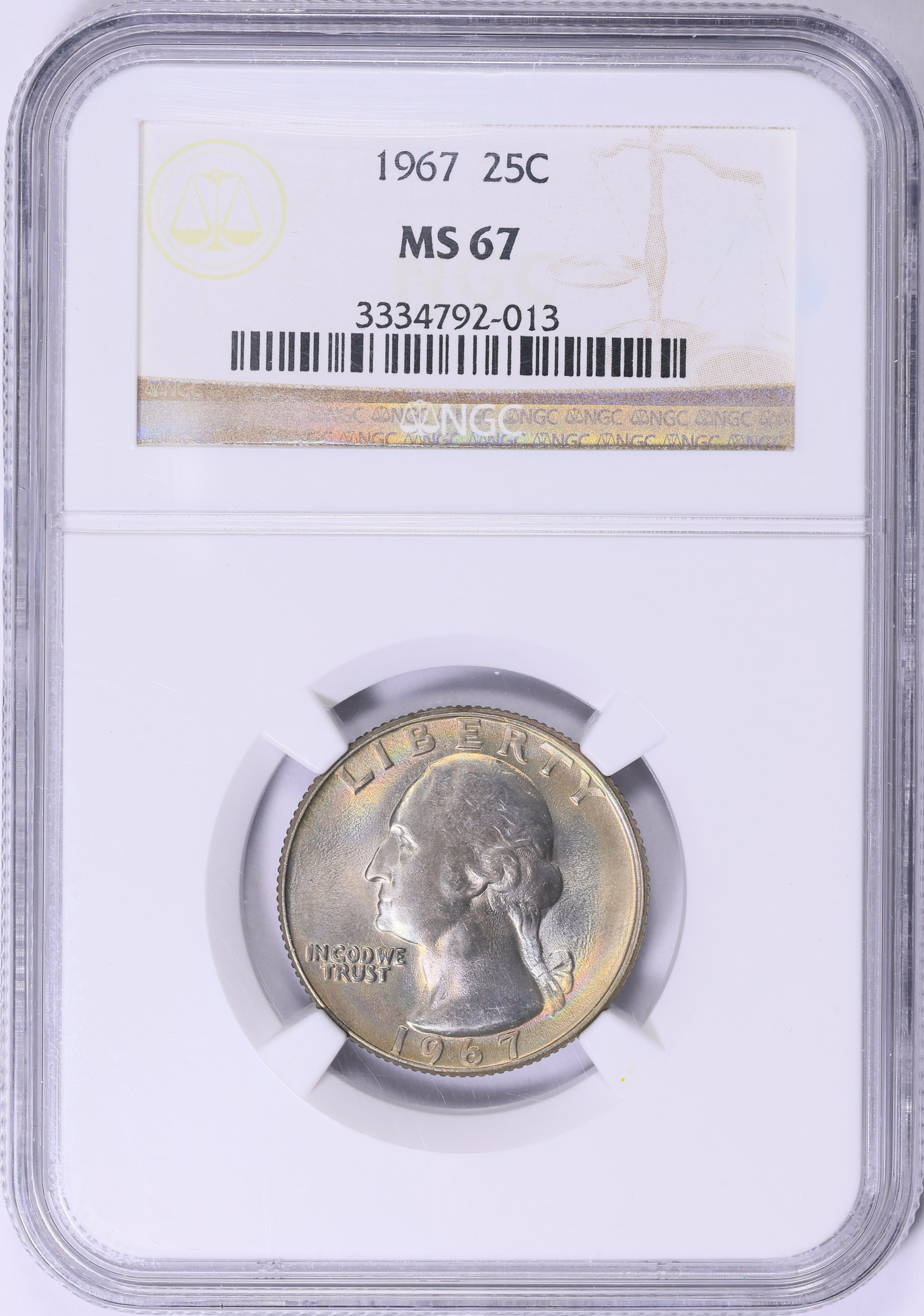 1967 Washington Quarter NGC MS-67 (Toned) (Item 1785913) | GreatCollections Coin Auctions
