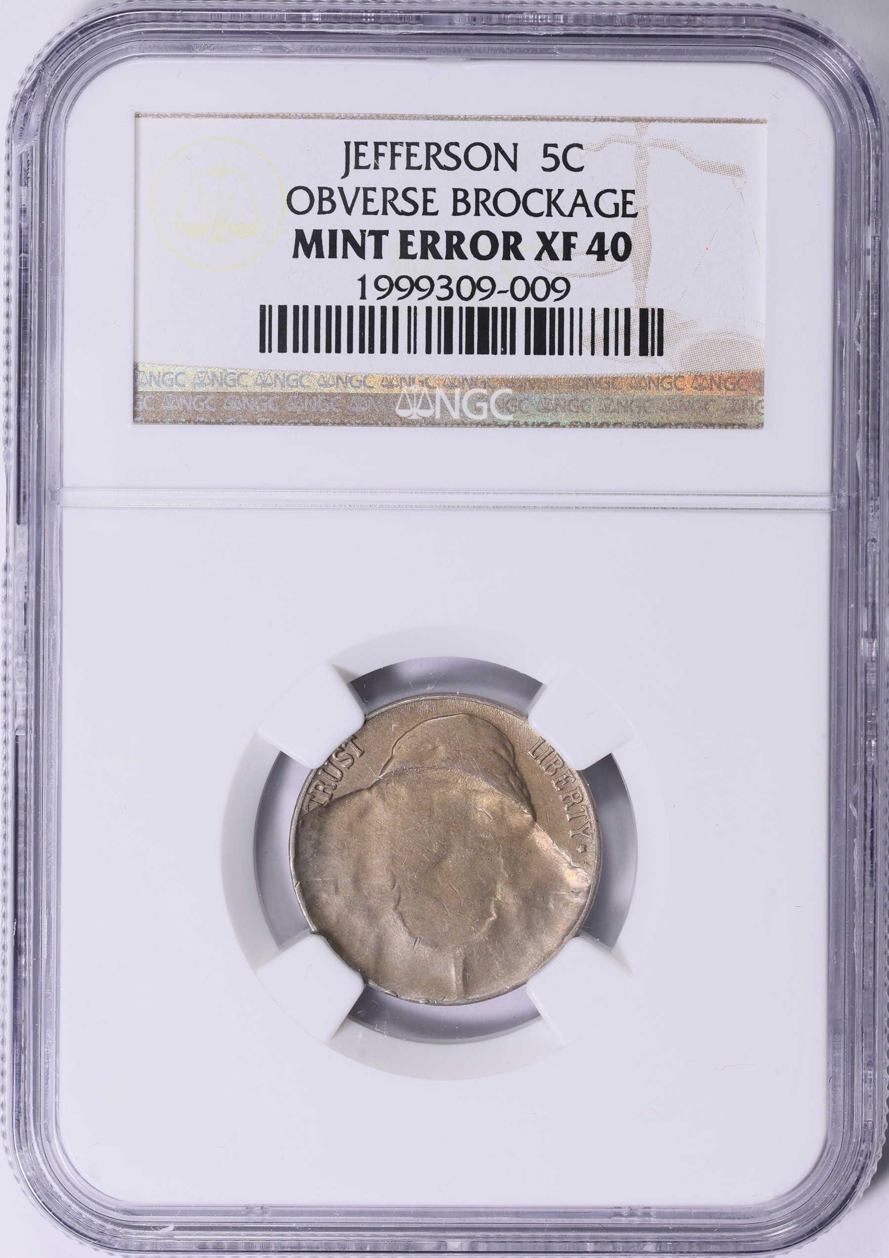 Mint Error Jefferson Nickel Obverse Brockage NGC XF-40 | NGC Cert #1999309-009 ...